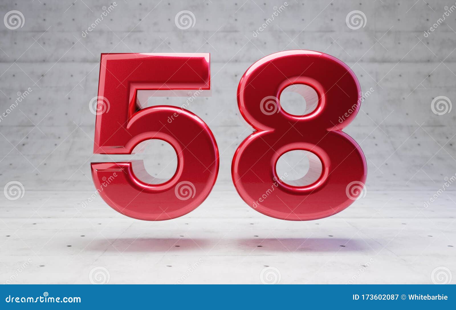 Red Number 58. Metallic Red Color Digit Isolated on Concrete Background ...