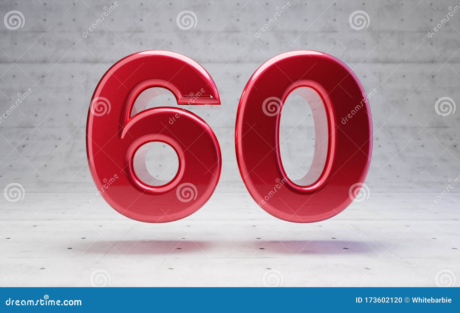 Red Number 60. Metallic Red Color Digit Isolated on Concrete Background ...