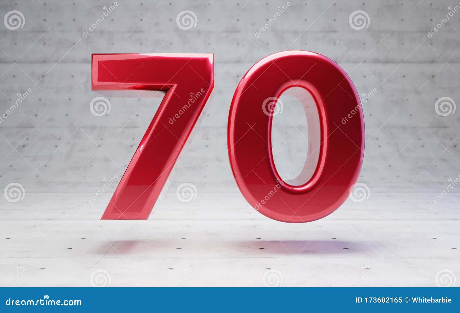Red Number 70. Metallic Red Color Digit Isolated on Concrete Background ...
