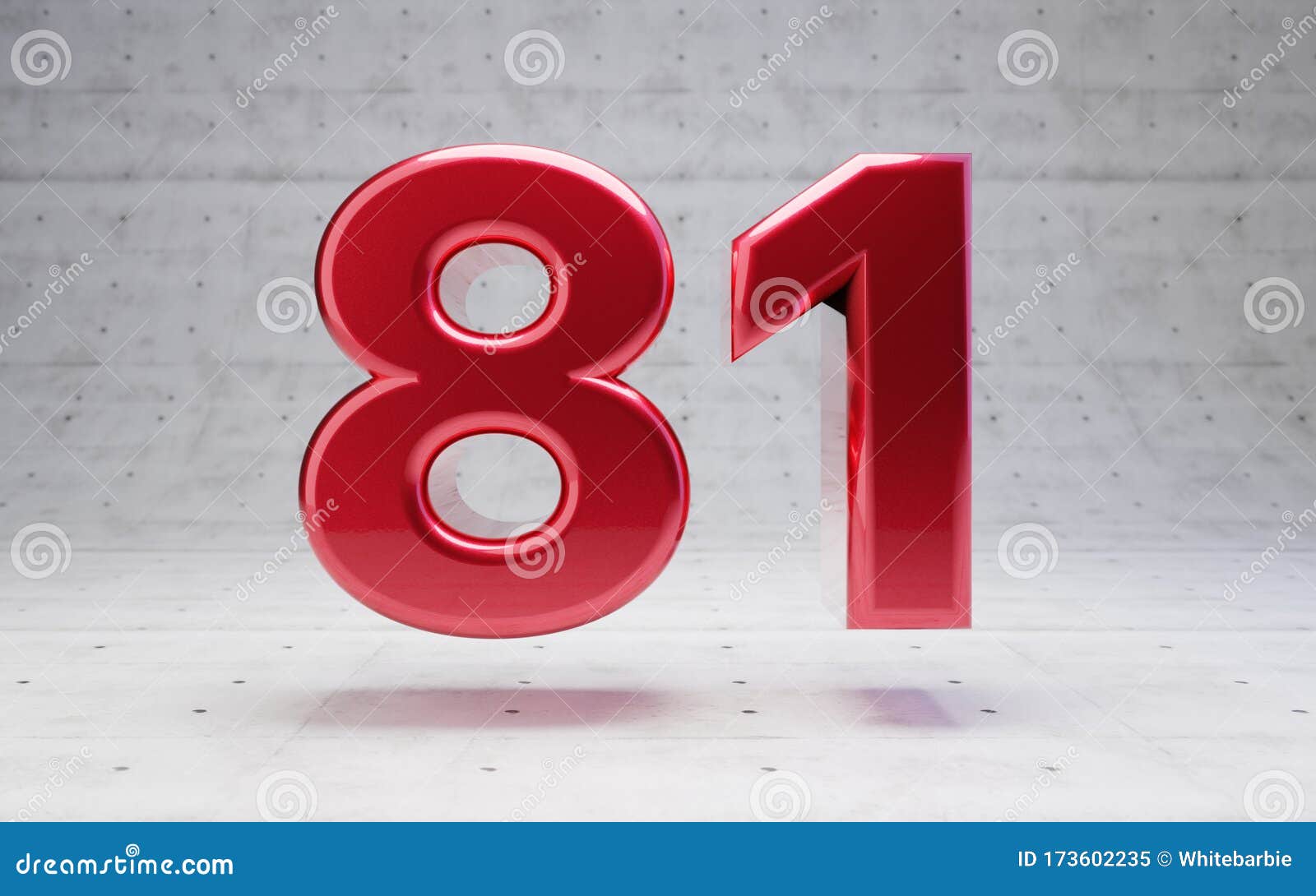 Red Number 81. Metallic Red Color Digit Isolated on Concrete Background ...