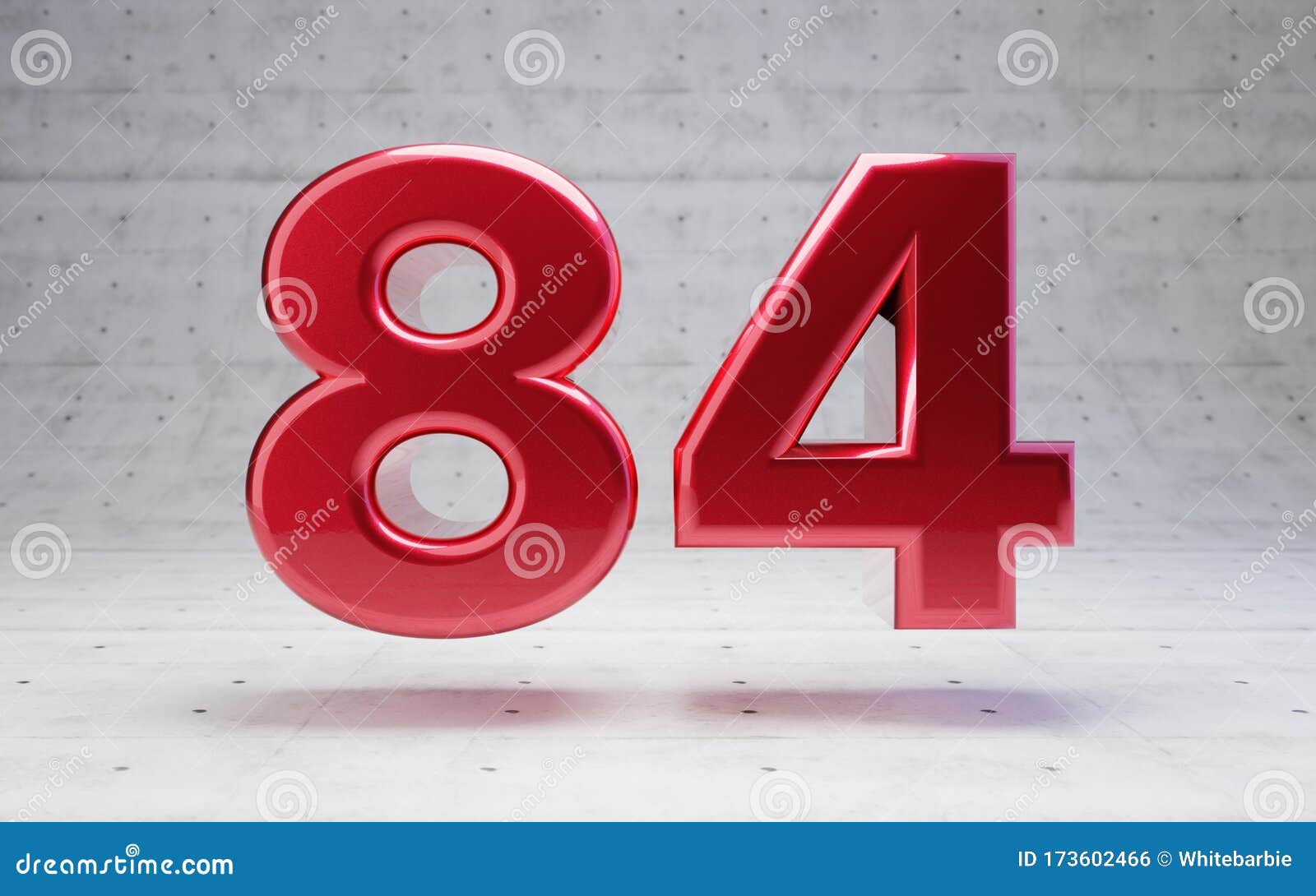 Red Number 84. Metallic Red Color Digit Isolated on Concrete Background ...