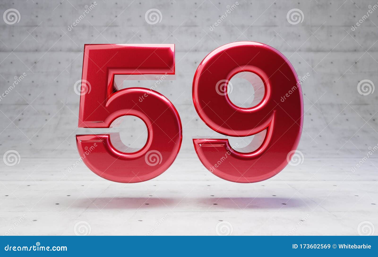 Red Number 59. Metallic Red Color Digit Isolated on Concrete Background ...