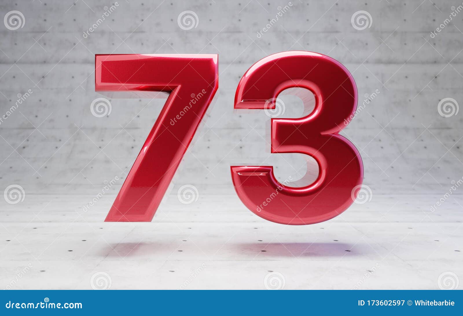 Red Number 73. Metallic Red Color Digit Isolated on Concrete Background ...