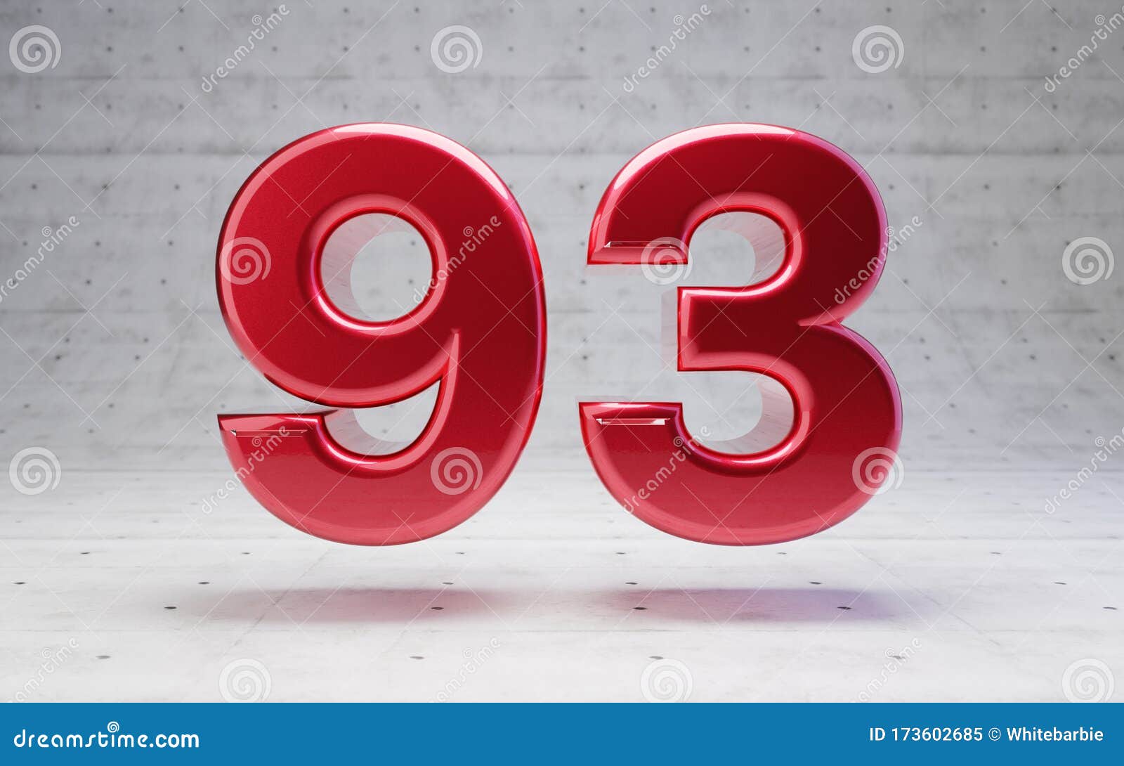 Red Number 93. Metallic Red Color Digit Isolated on Concrete Background ...