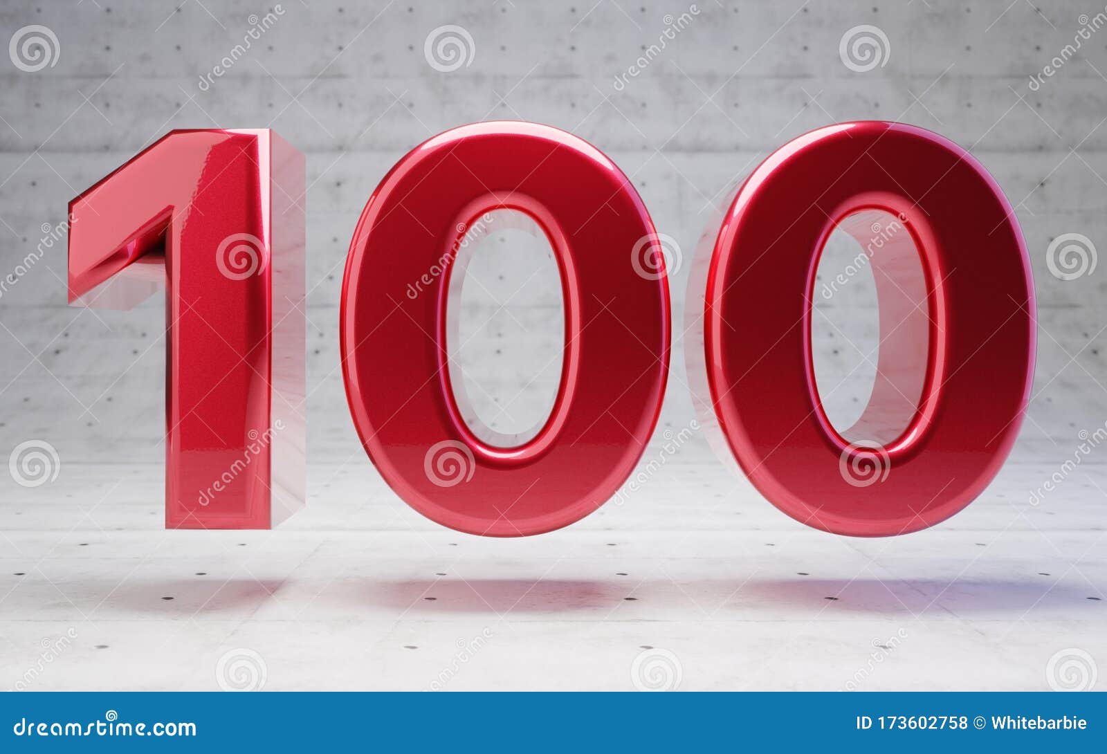 Red Number 100. Metallic Red Color Digit Isolated on Concrete ...