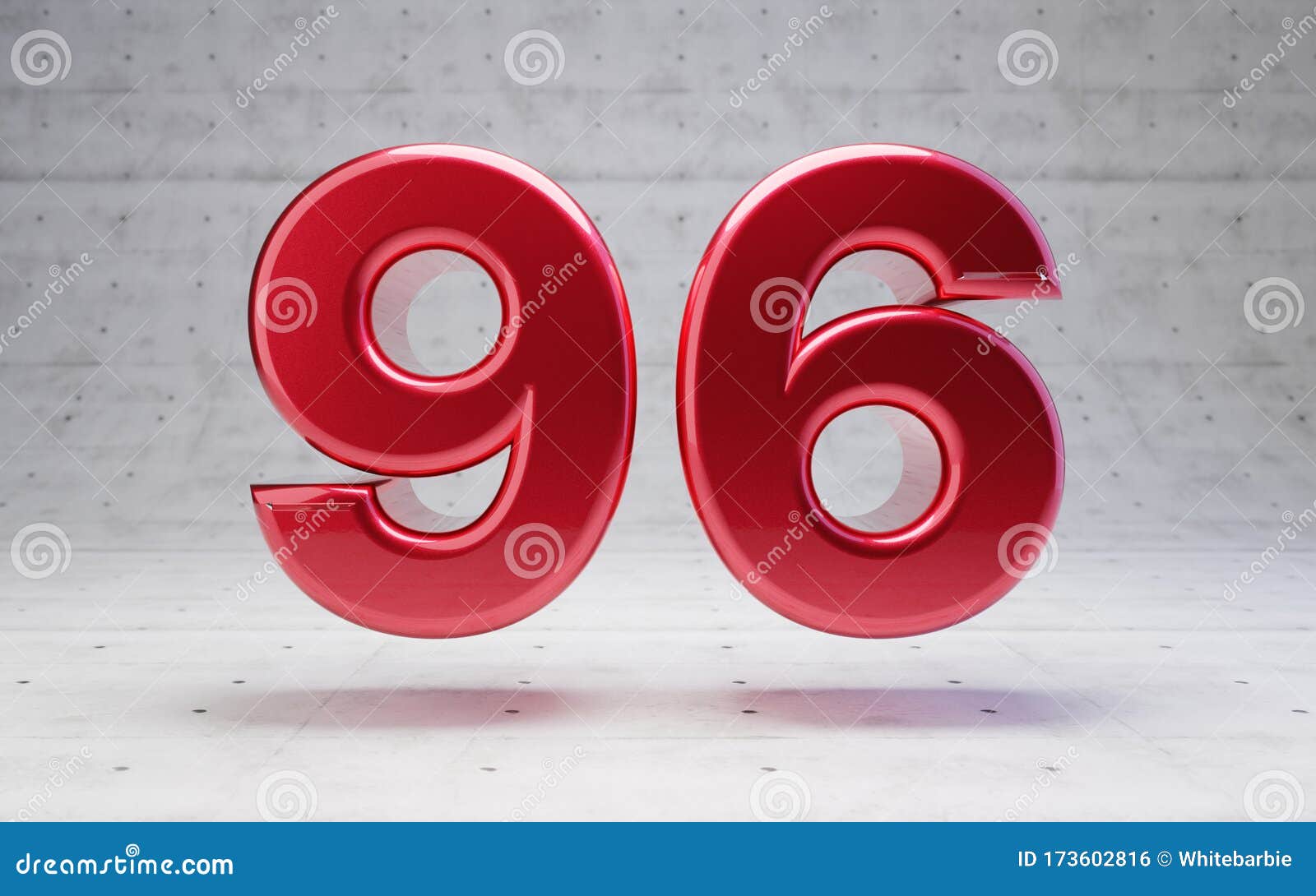 Red Number 96. Metallic Red Color Digit Isolated on Concrete Background ...