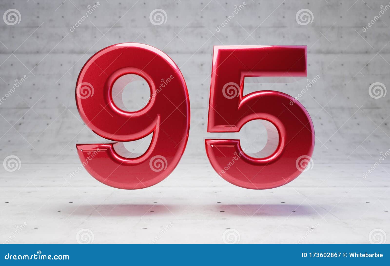 Red Number 95. Metallic Red Color Digit Isolated on Concrete Background ...