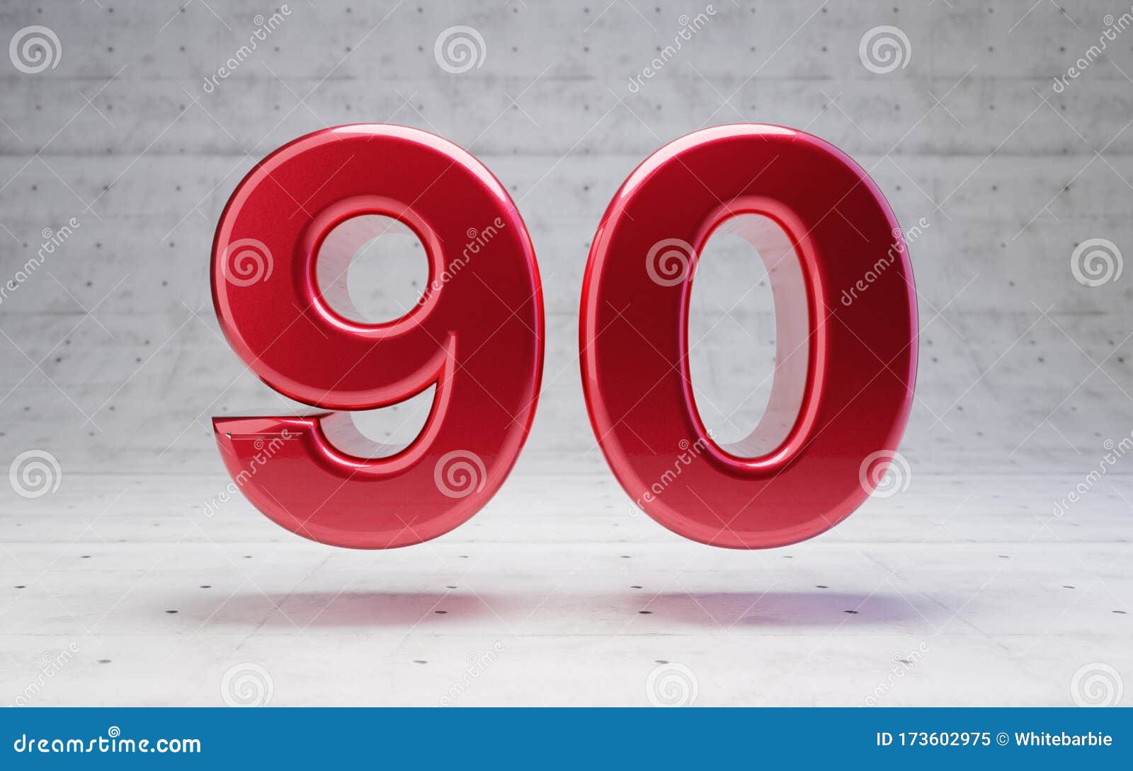 Red Number 90. Metallic Red Color Digit Isolated on Concrete Background ...