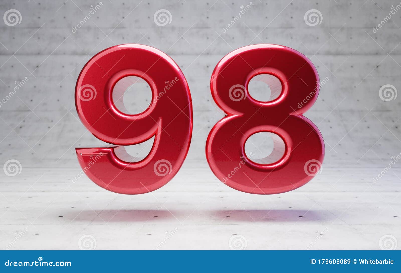 Red Number 98. Metallic Red Color Digit Isolated on Concrete Background ...