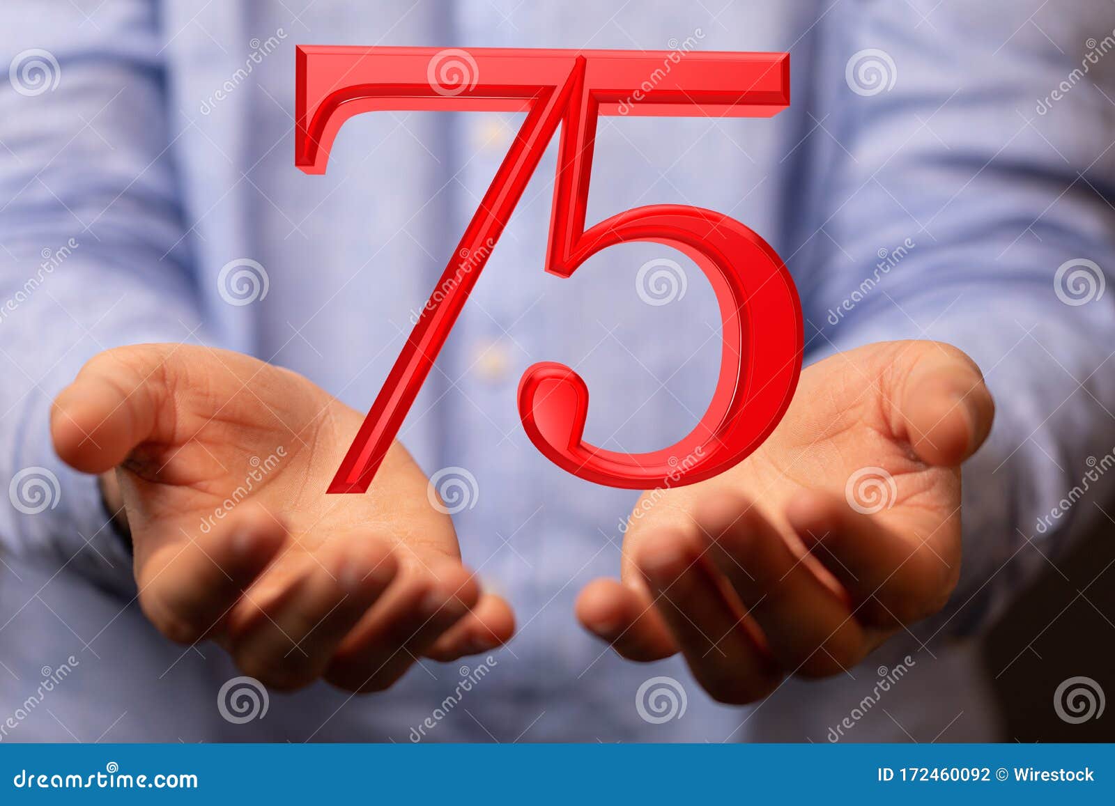 Red Number 75 Over Someone S Hand Stock Photo - Image of discount, five ...