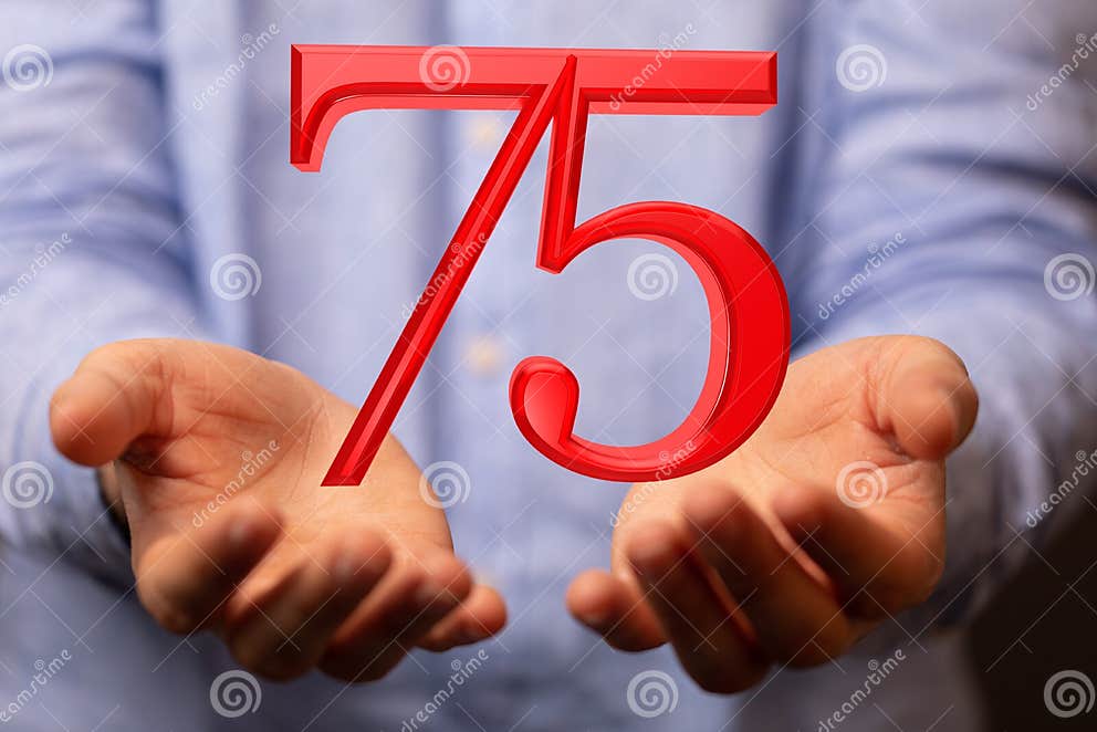 Red Number 75 Over Someone S Hand Stock Photo - Image of discount, five ...