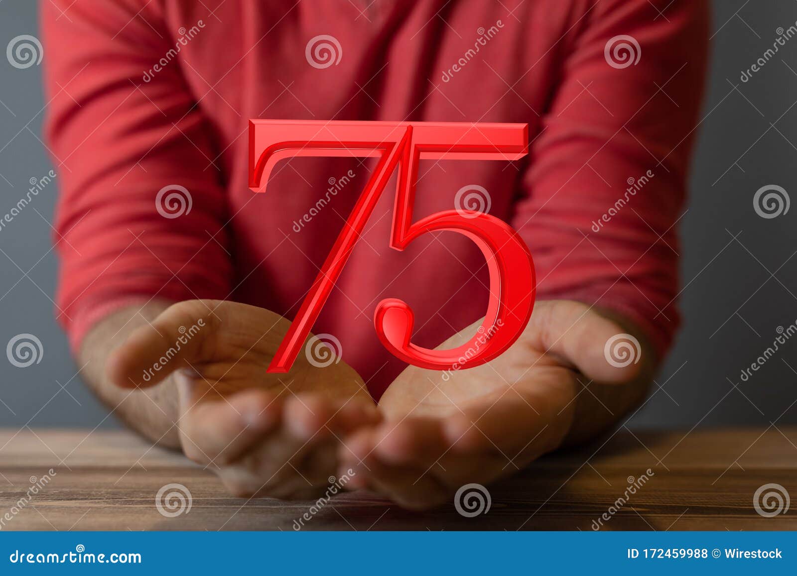 Red Number of 75 Over Someone S Hands Stock Photo - Image of symbol ...