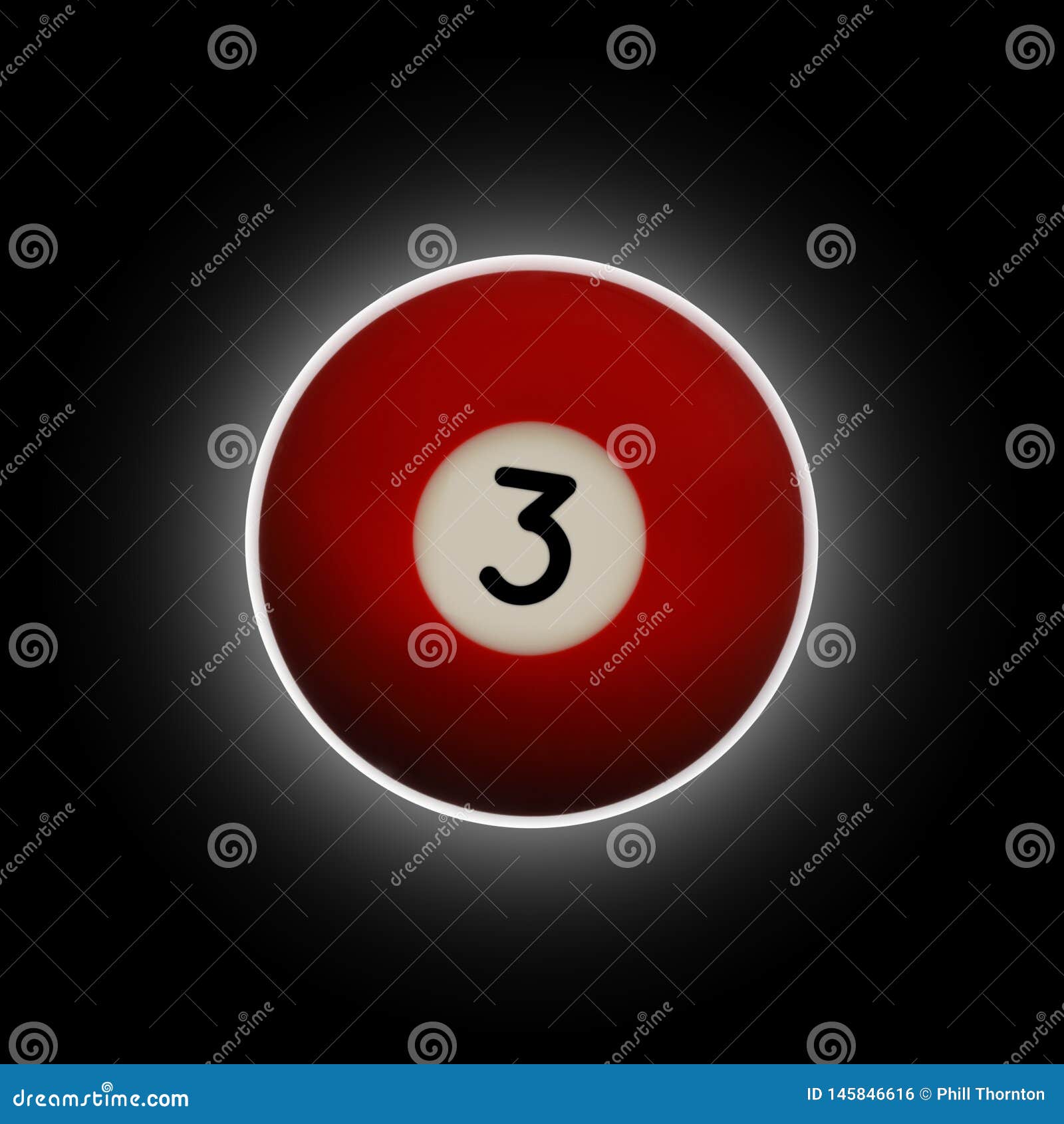 Red Number 3 Pool Ball on a Black Background Stock Photo - Image of ...