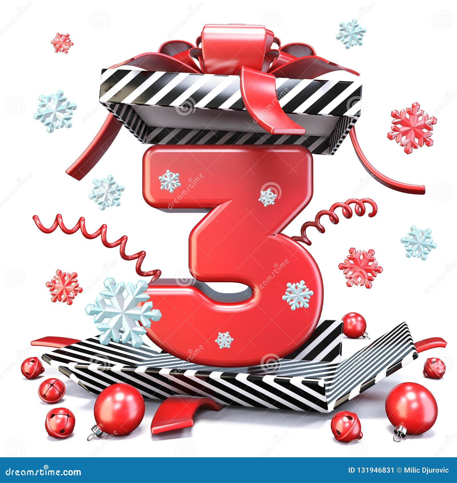 Red Number THREE 3 Inside Open Gift Box 3D Stock Illustration ...