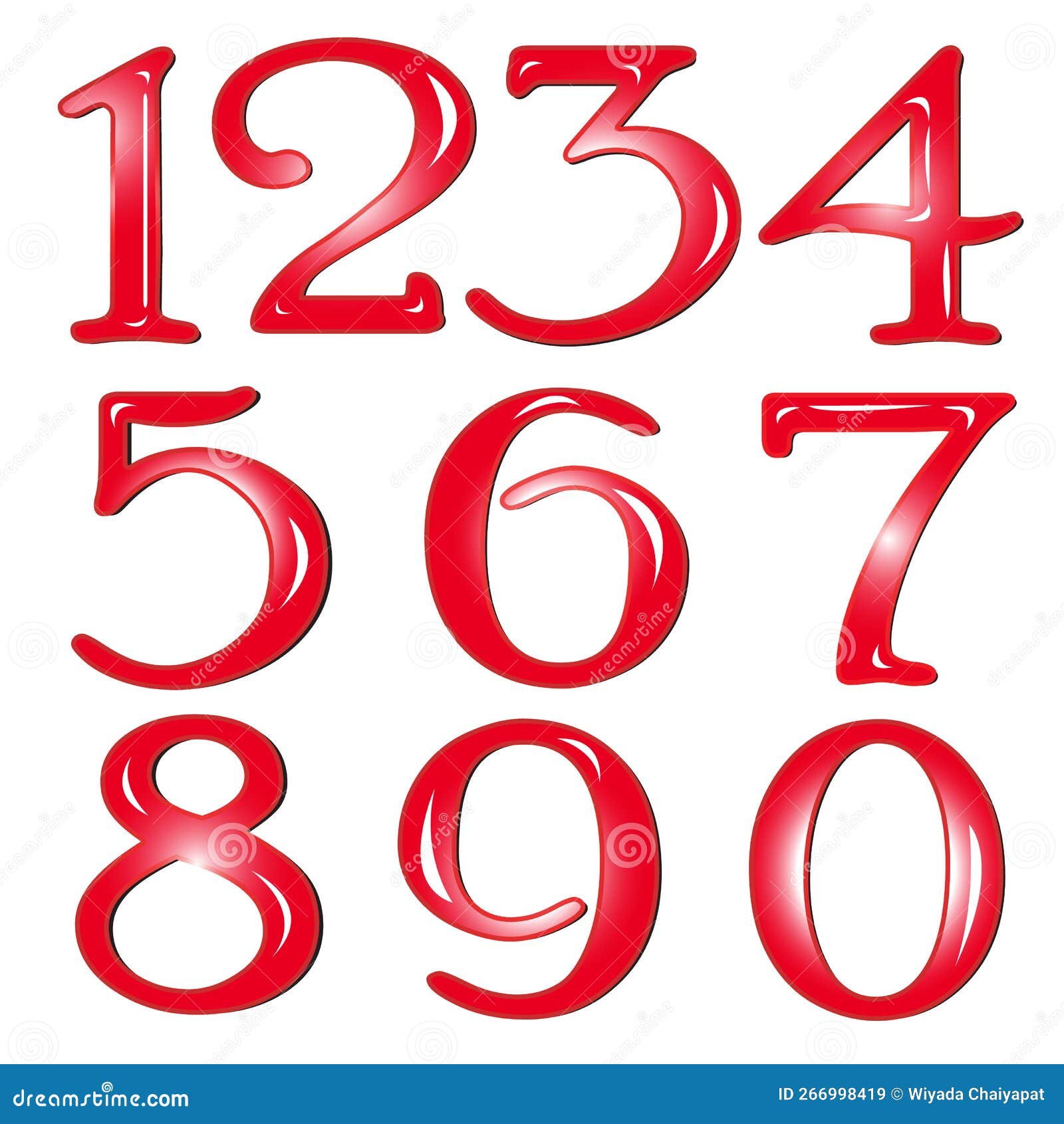 Red Numbers with Shadow on White Background Stock Illustration ...
