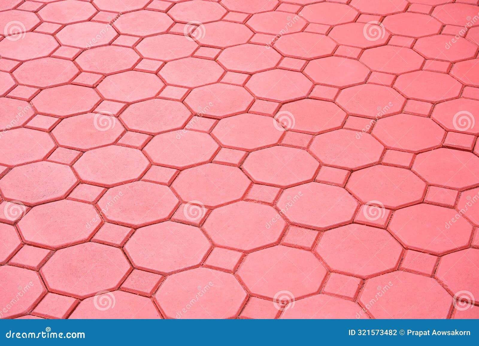 Red Octagonal and Square Pattern of Stone Brick Blocks Pavement Floor ...