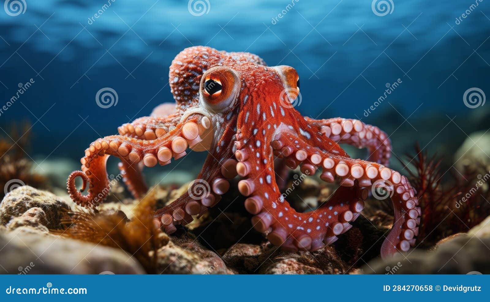 A Red Octopus with Eyes. Generative AI. Stock Illustration ...