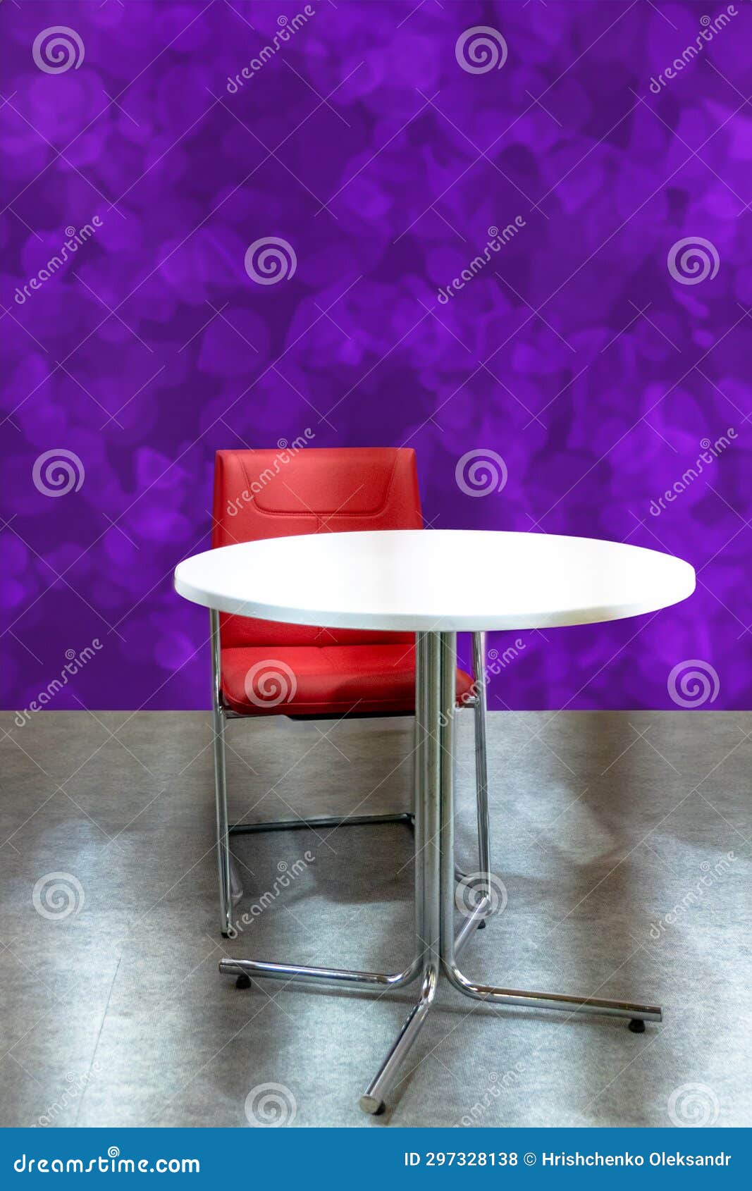 Red Office Chair at a White Round Table on a Purple Background Stock ...