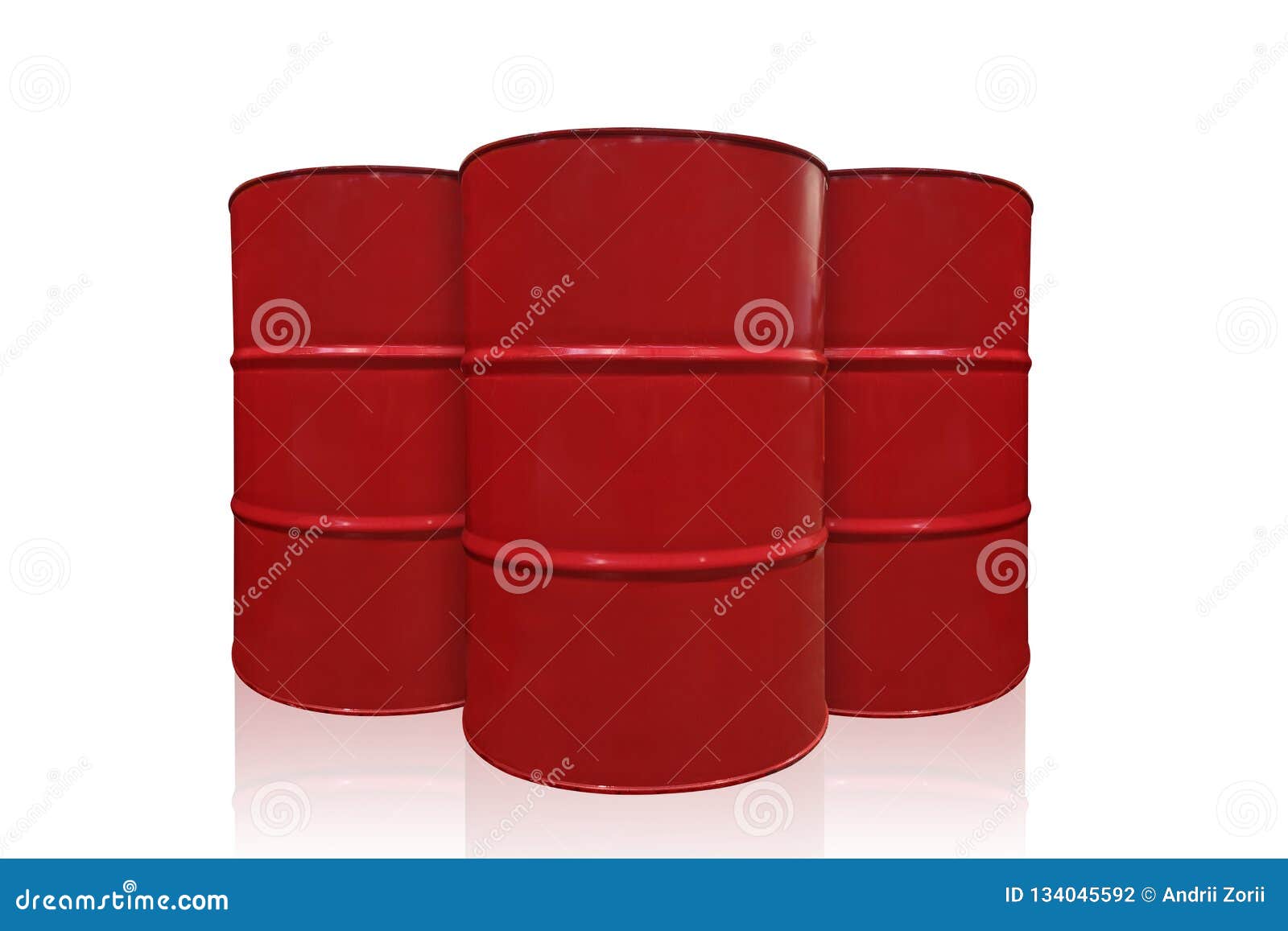 Red Oil Barrels Isolated on White Background. Three Red Barrels ...