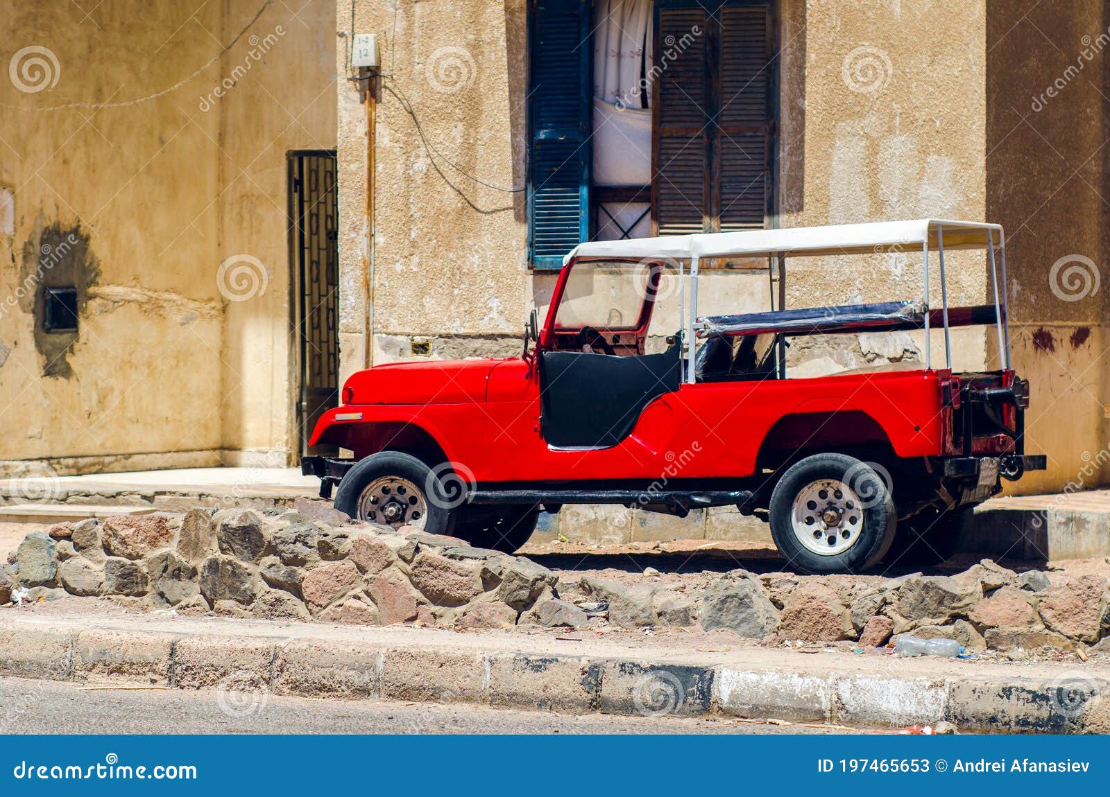 Red Old Car Parked on the Street, Dahab Egypt Stock Image - Image of ...