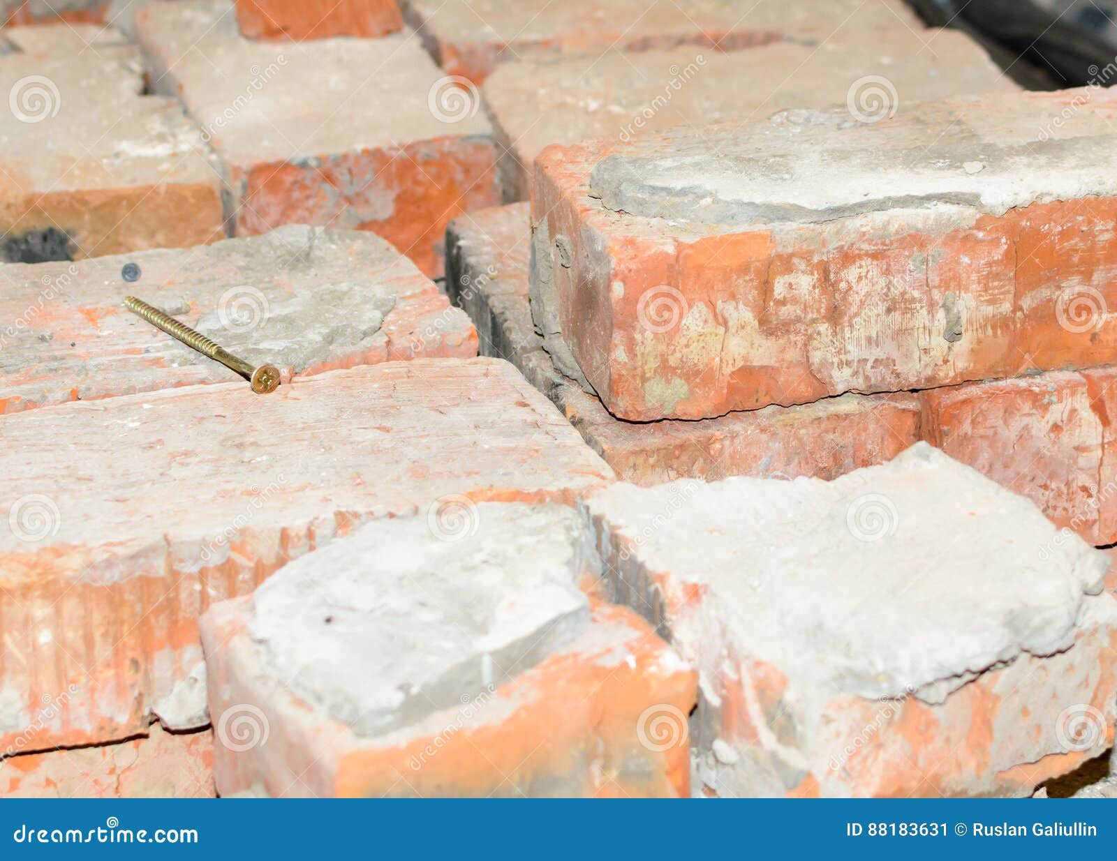 Red Old Cracked Burnt Bricks Neatly Folded. Stock Image - Image of ...