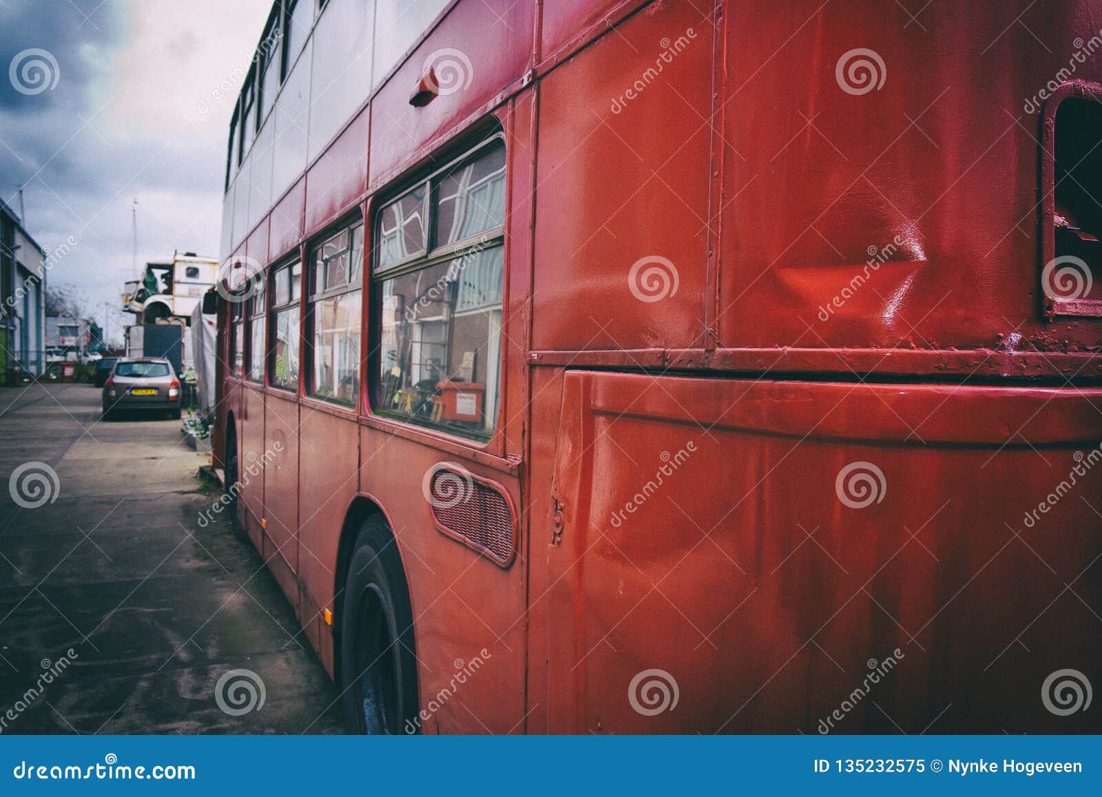 Red old bus stock image. Image of decker, double, dented - 135232575