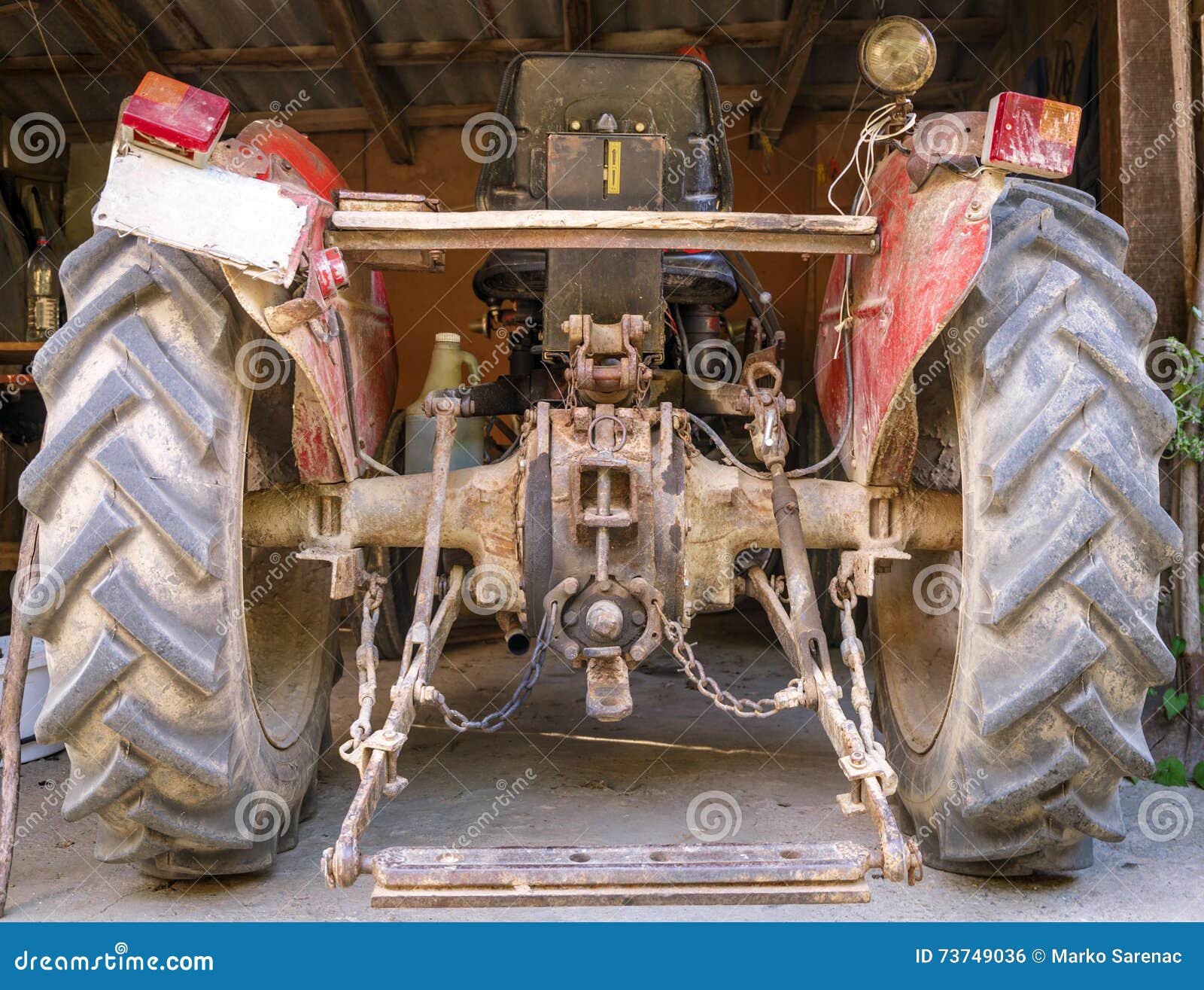 Red old farming tractor stock photo. Image of agricultural - 73749036