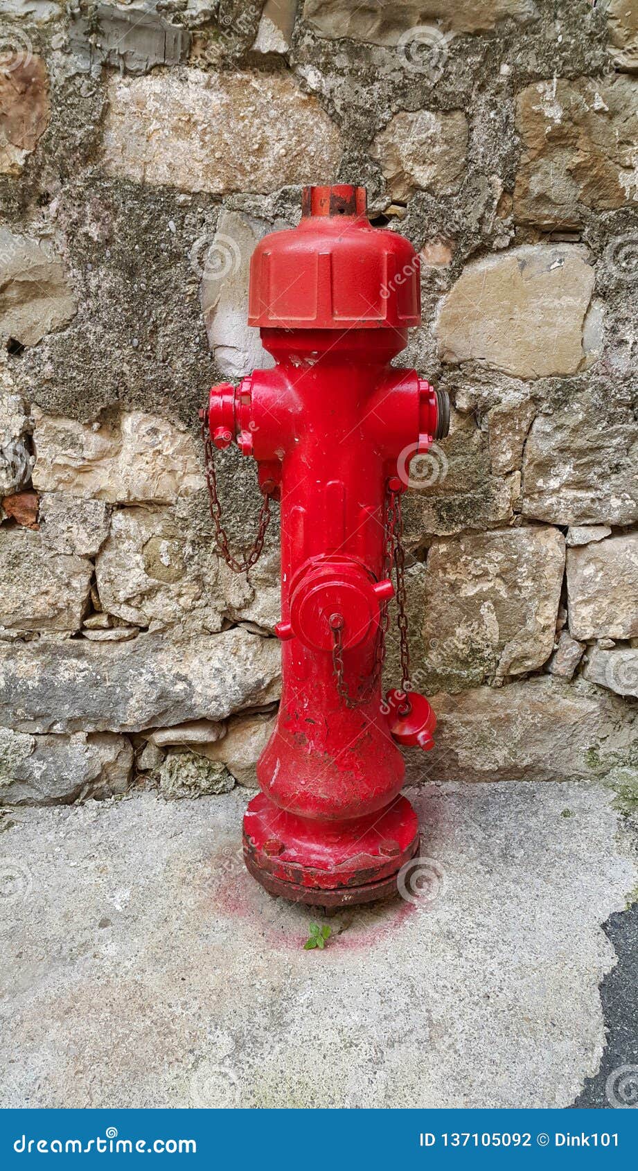Red Fireplug Against a Stone Wall Stock Photo - Image of emergency ...