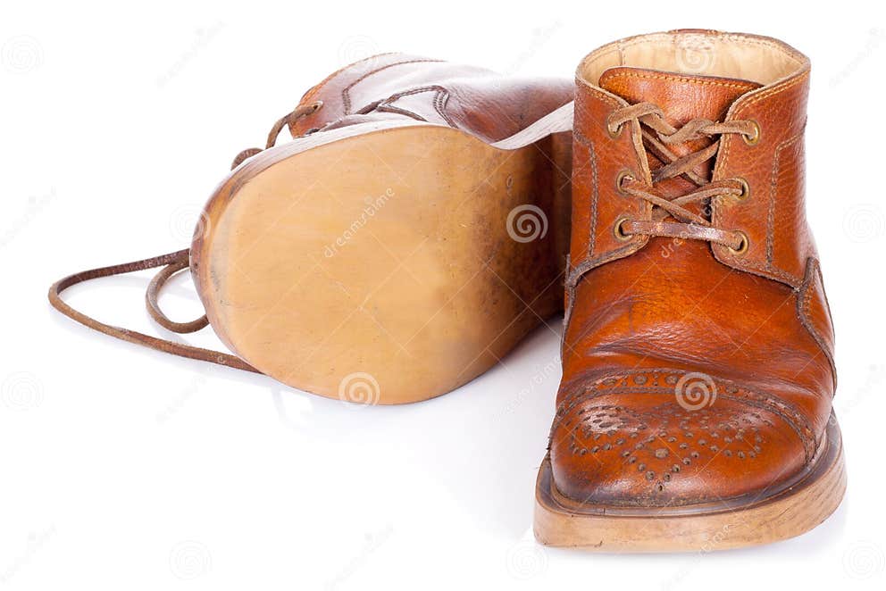 Red Old Leather Boots Isolated on White Background Stock Image - Image ...