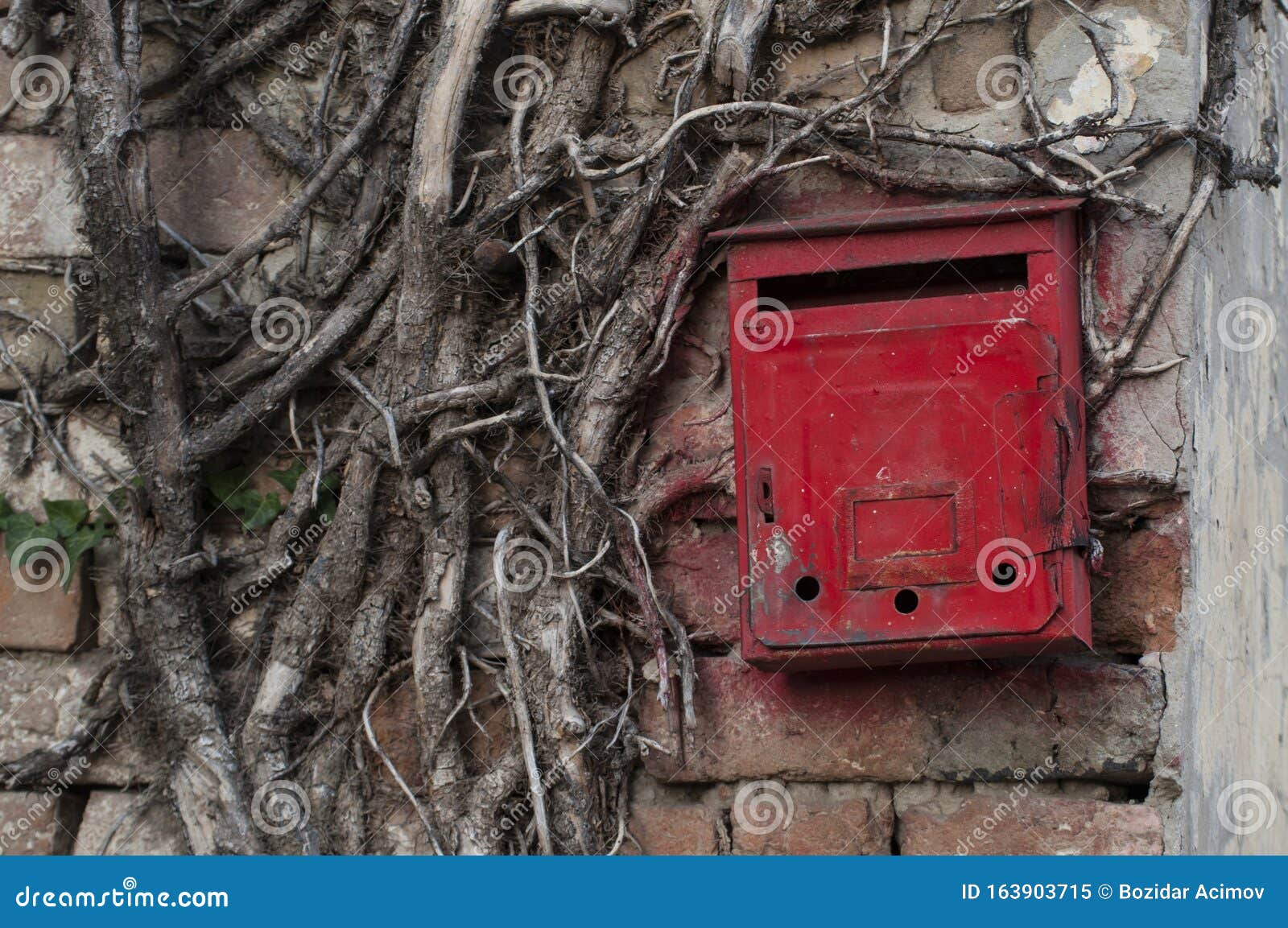 Red Old Mailbox on the Wall. Letter Boxes Stock Image - Image of ...