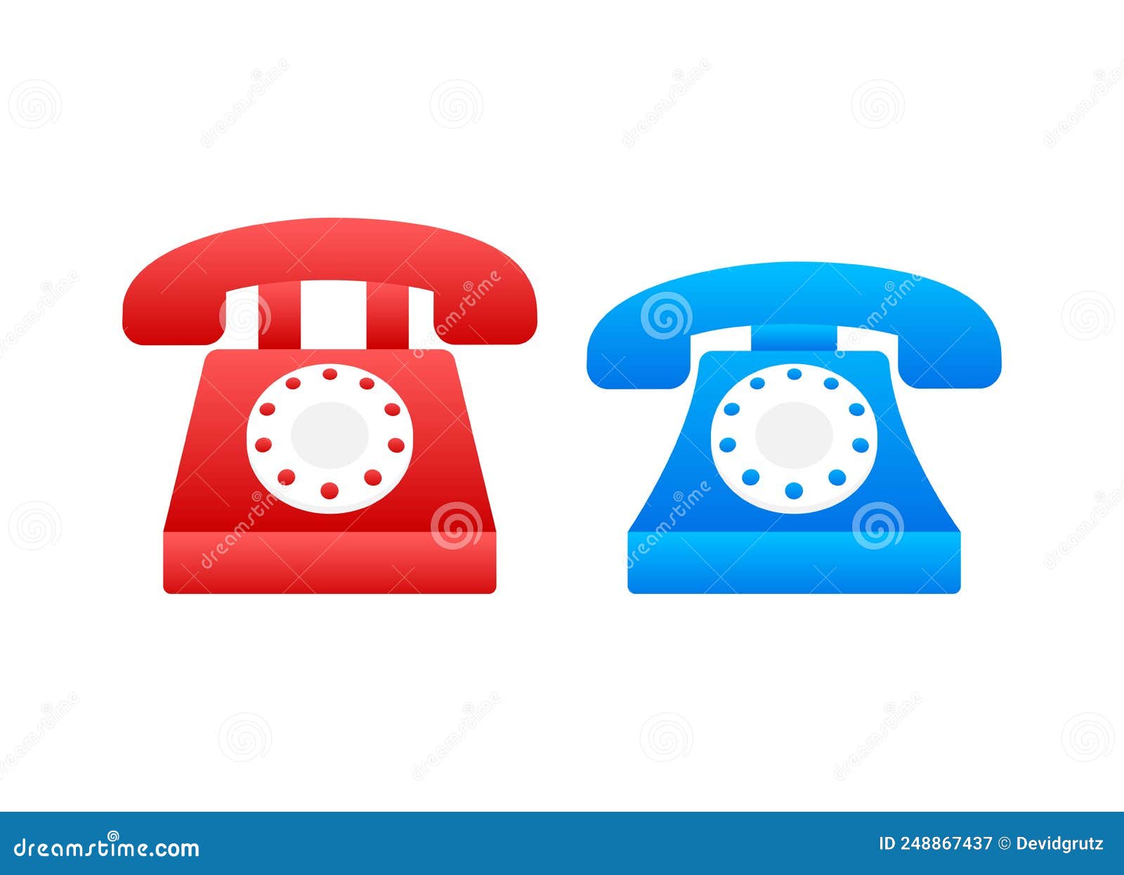 Red Old Phone in Classic Style on White Background. Cartoon Vector ...