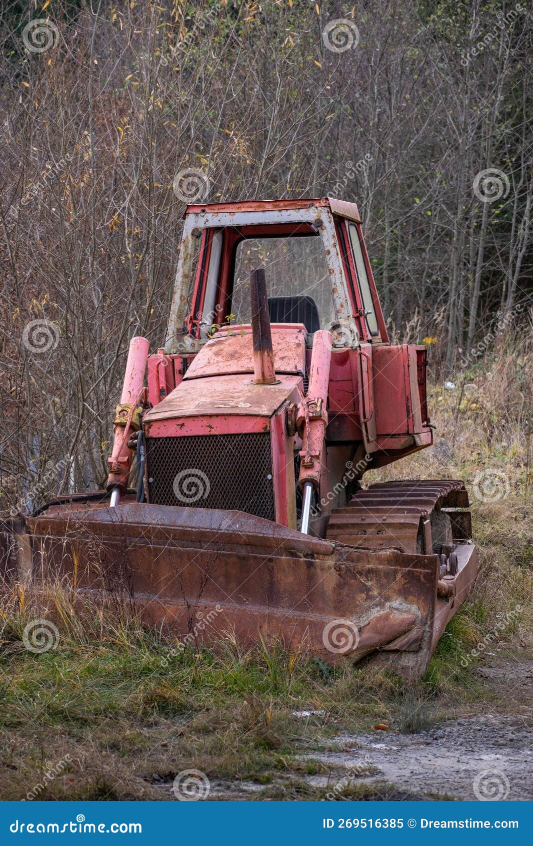 Red old tractor in field stock image. Image of cultivation - 269516385