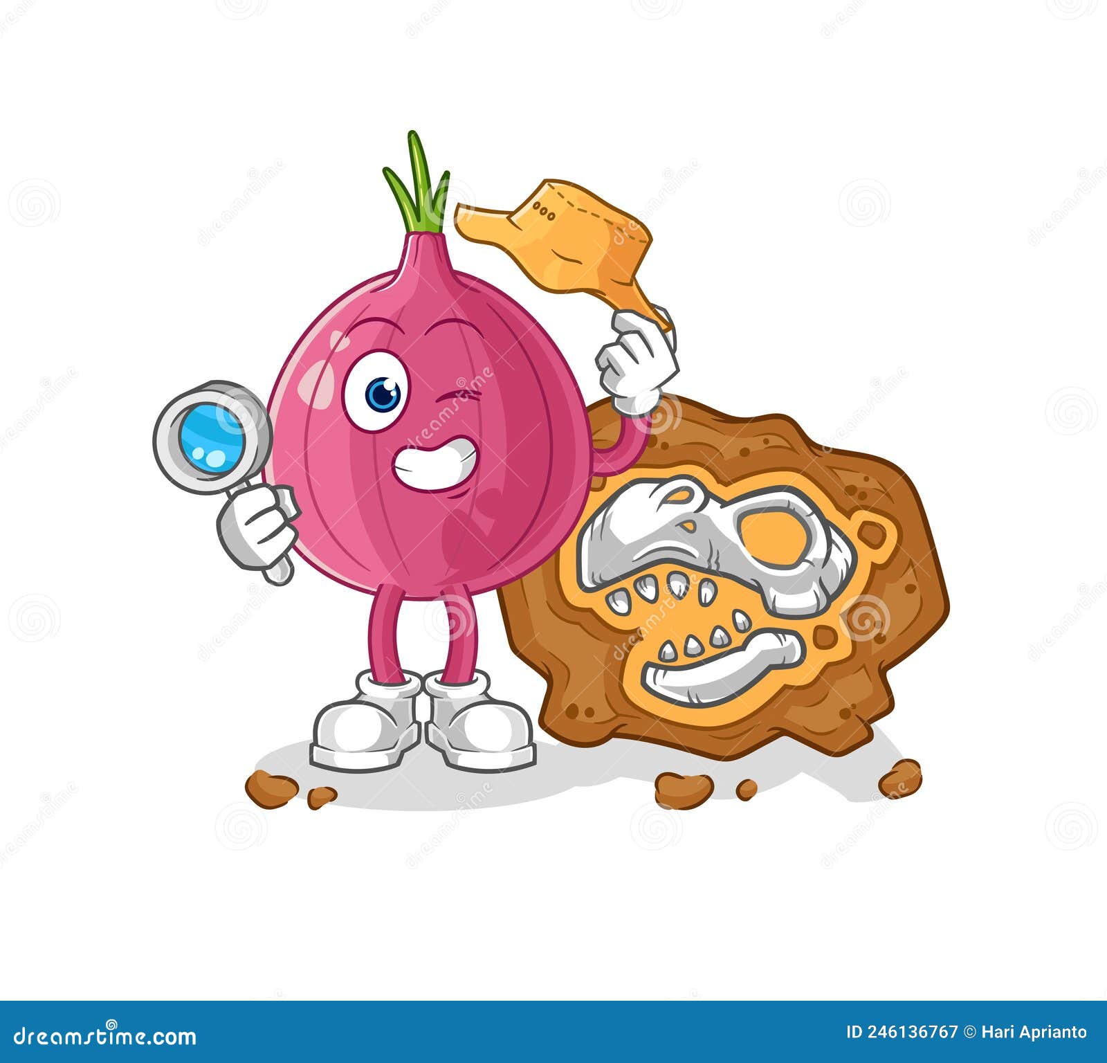 Red Onion Archaeologists with Fossils Mascot. Cartoon Vector Stock ...