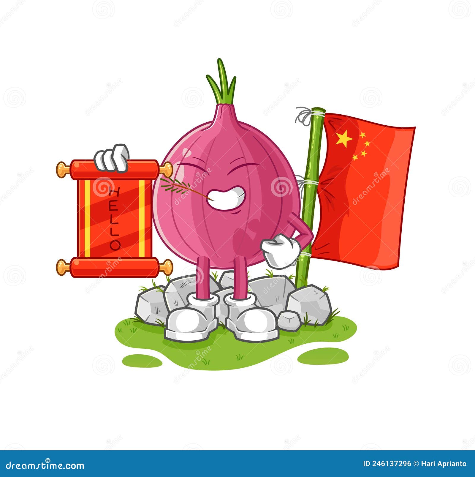 Red Onion Chinese Cartoon. Cartoon Mascot Vector Stock Vector ...
