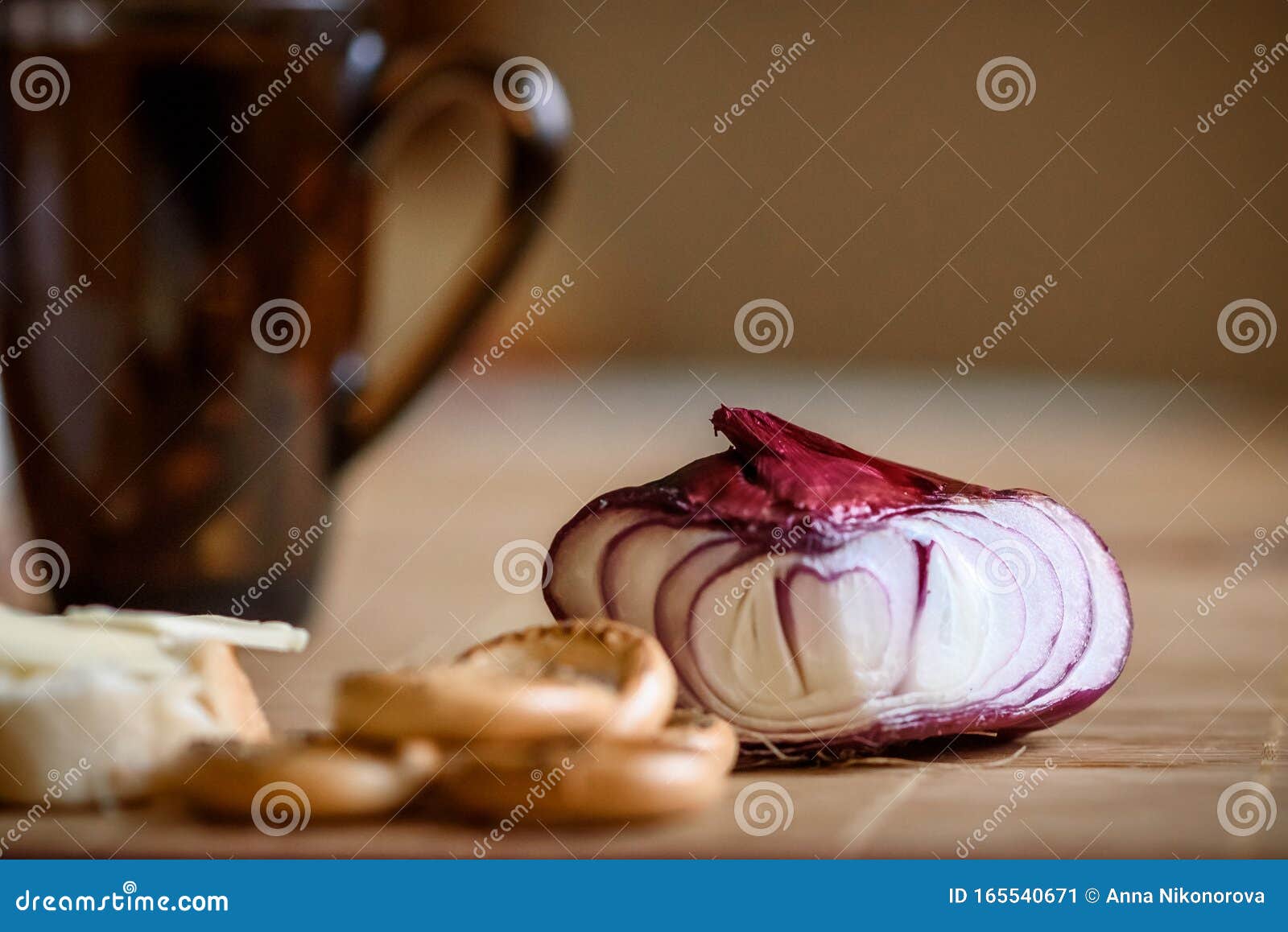 Red Onion and Crackers on the Table-lean Food. Stock Image - Image of ...