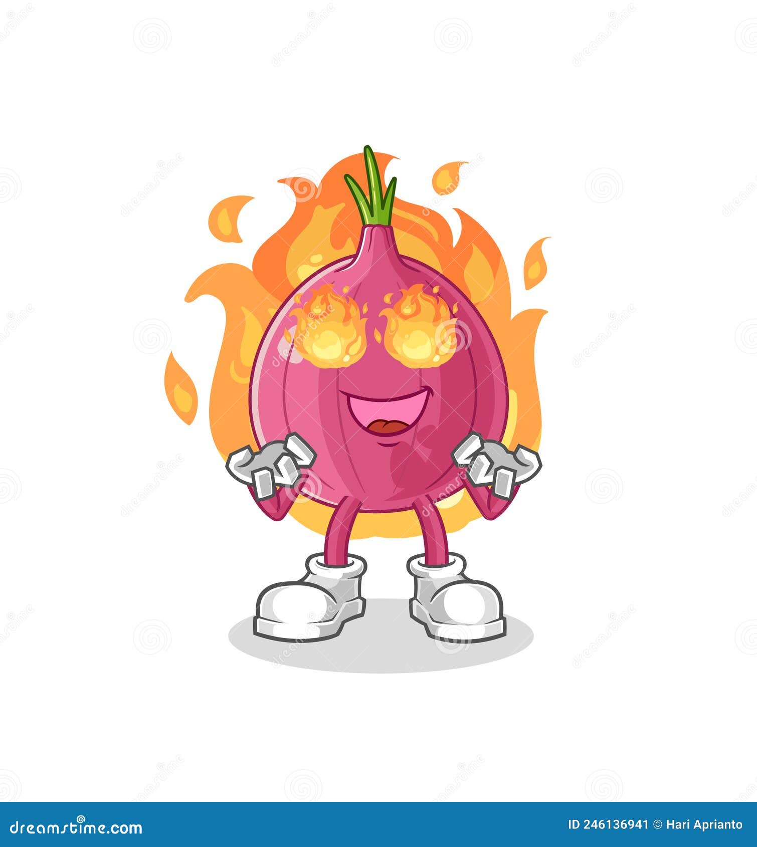 Red Onion on Fire Mascot. Cartoon Vector Stock Vector - Illustration of ...