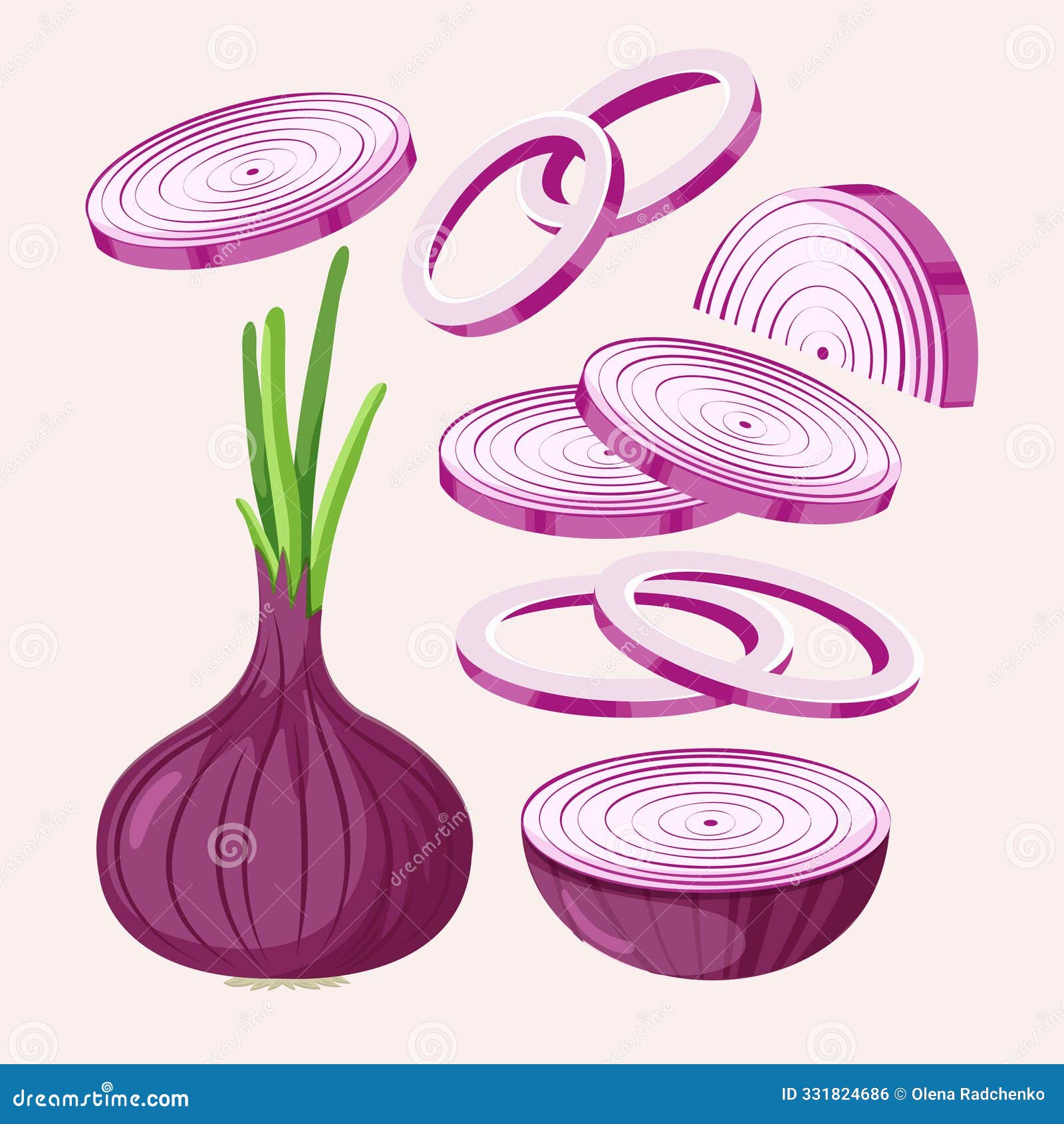 Red Onion Isolated on White Background. Whole Root Onion and Half ...