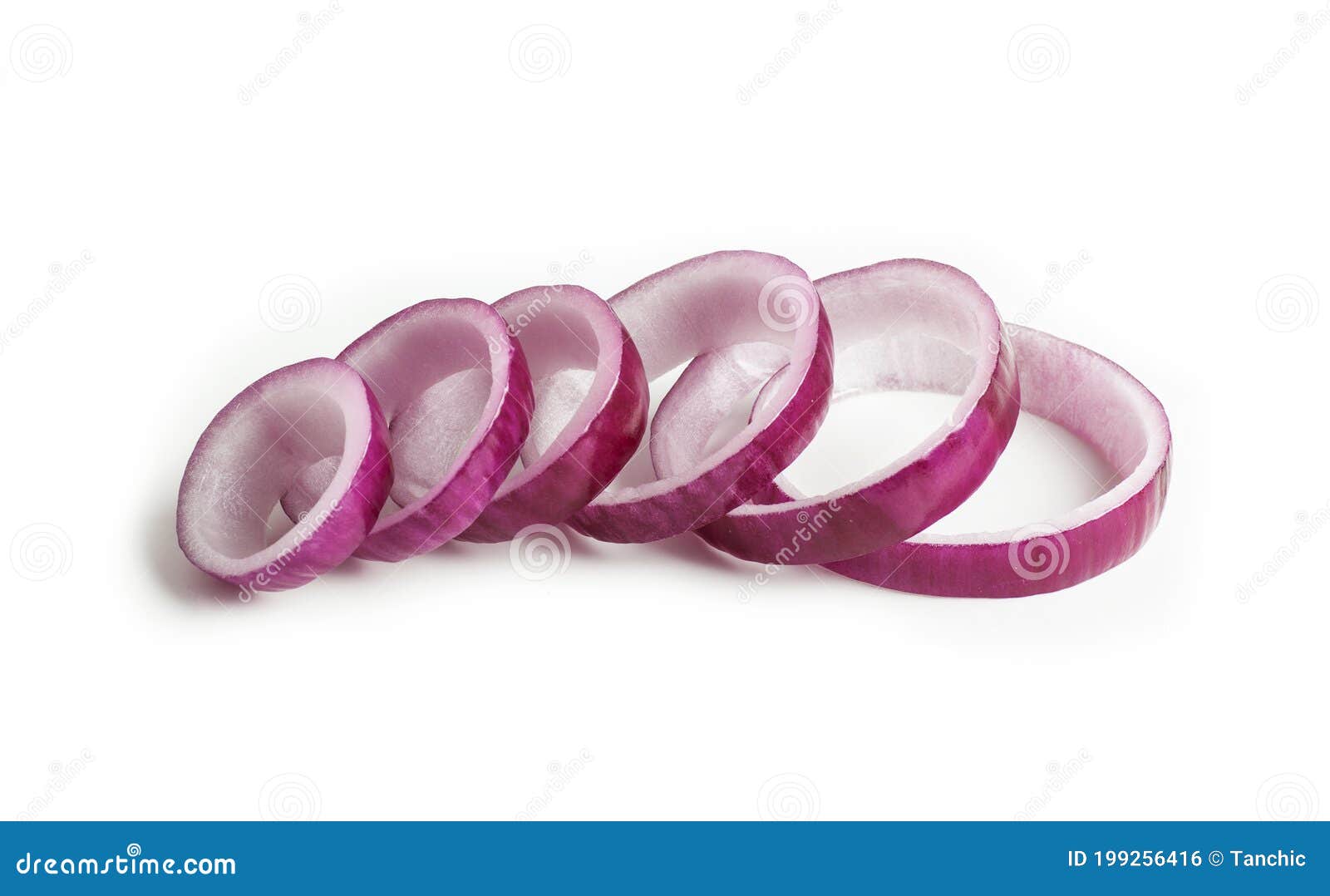 Red Onion Rings Diagonally Isolated on White Background Stock Photo ...