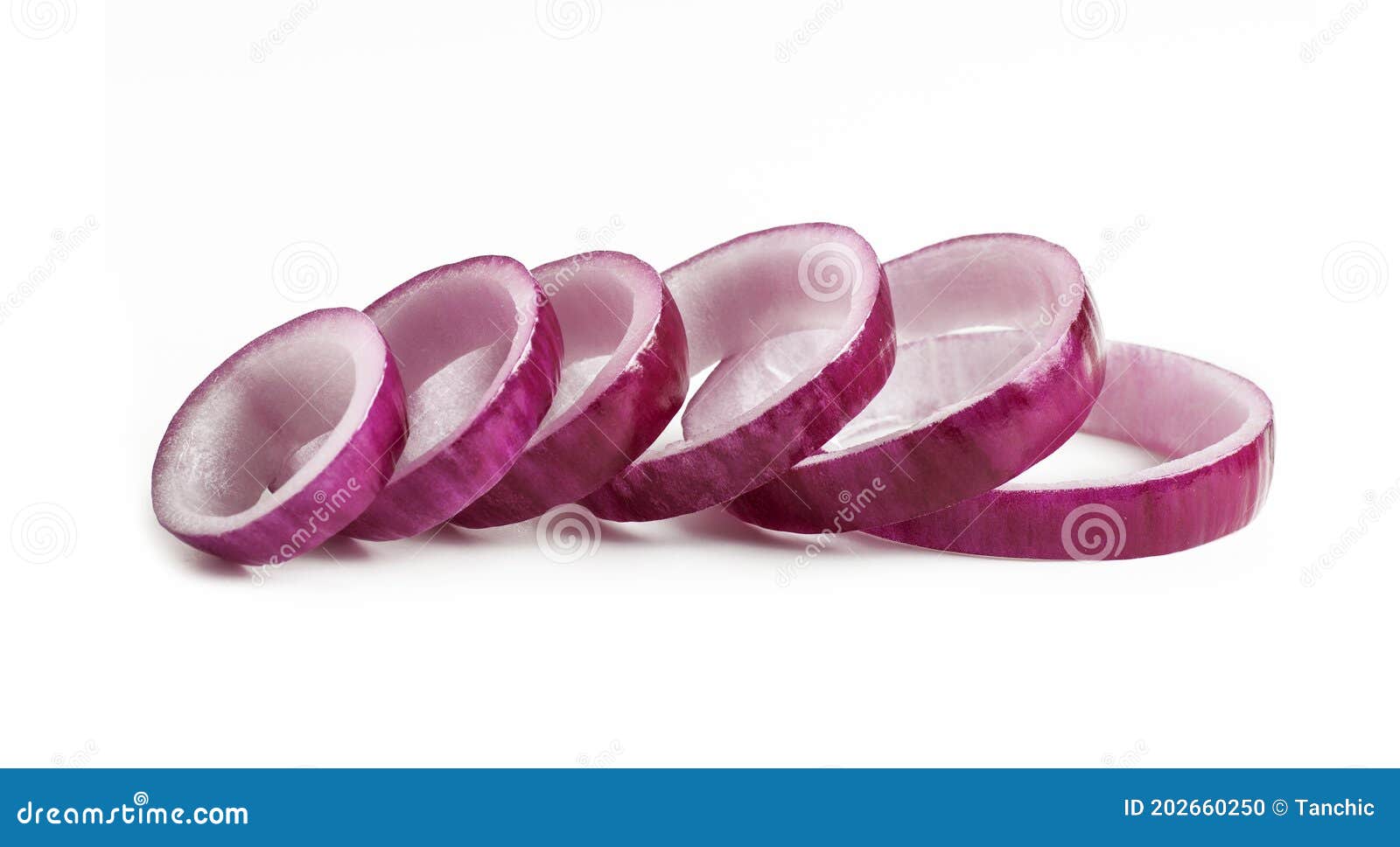 Red Onion Rings, Row of Red Onion Rings Isolated on White Stock Photo ...