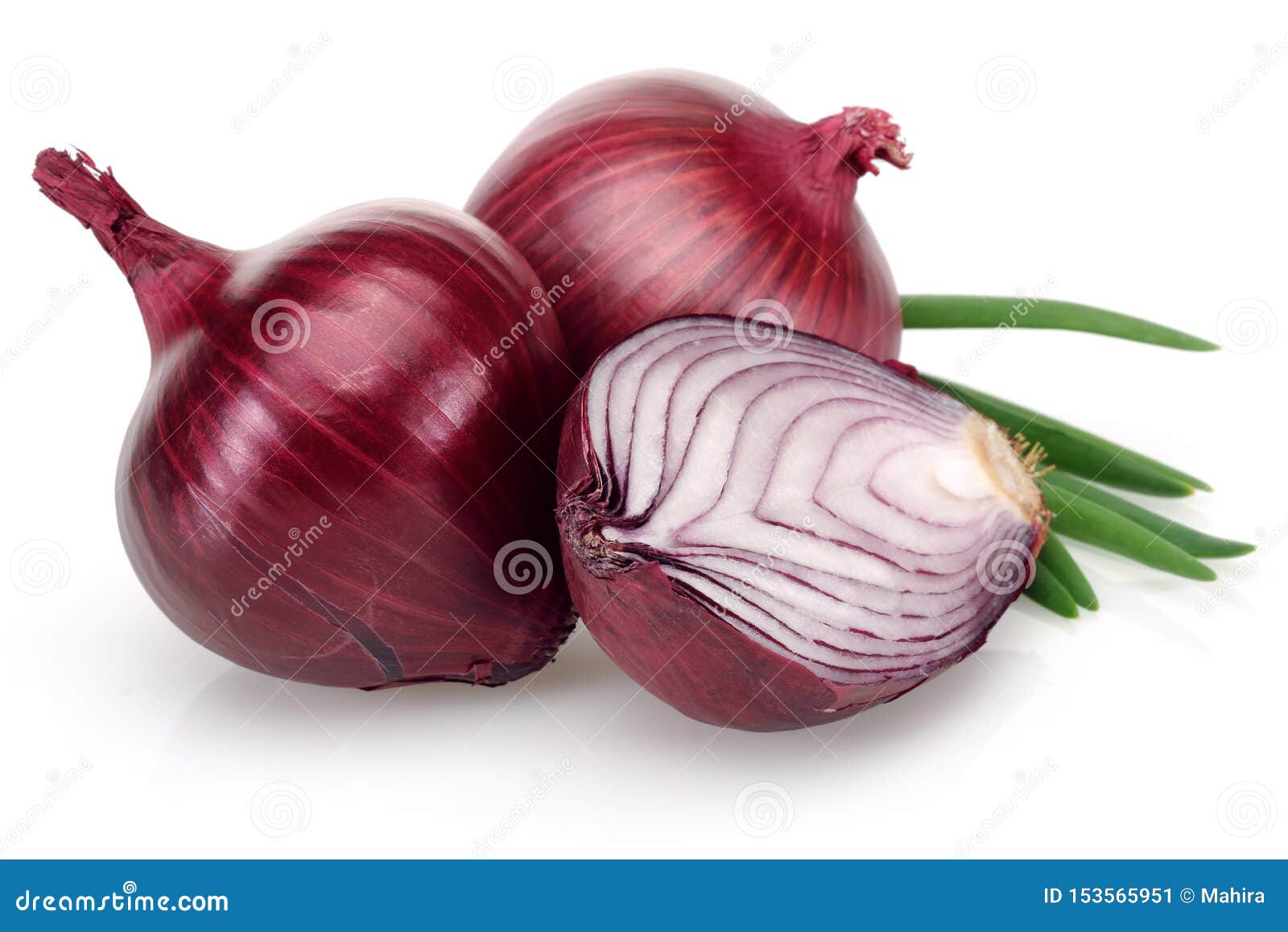 Red Onion with Slices and Fresh Scallion Isolated Stock Image - Image ...