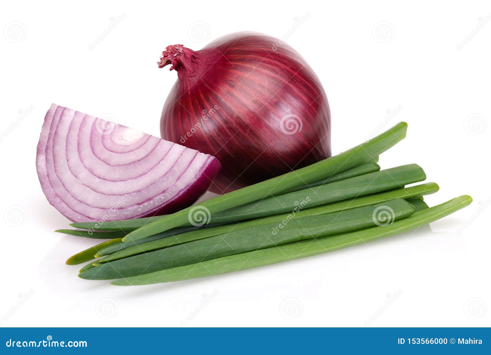 Red Onion with Slices and Fresh Scallion Isolated Stock Photo - Image ...