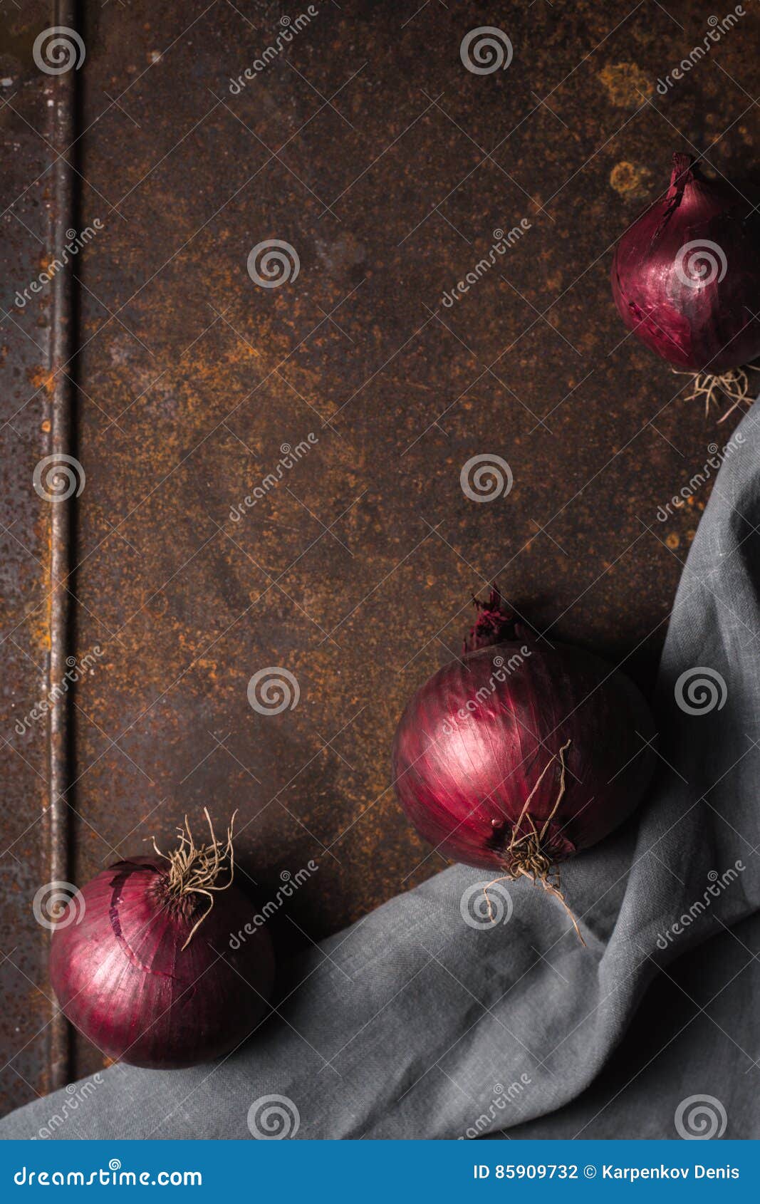 Red Onions on Old Metal Background Stock Photo - Image of board ...
