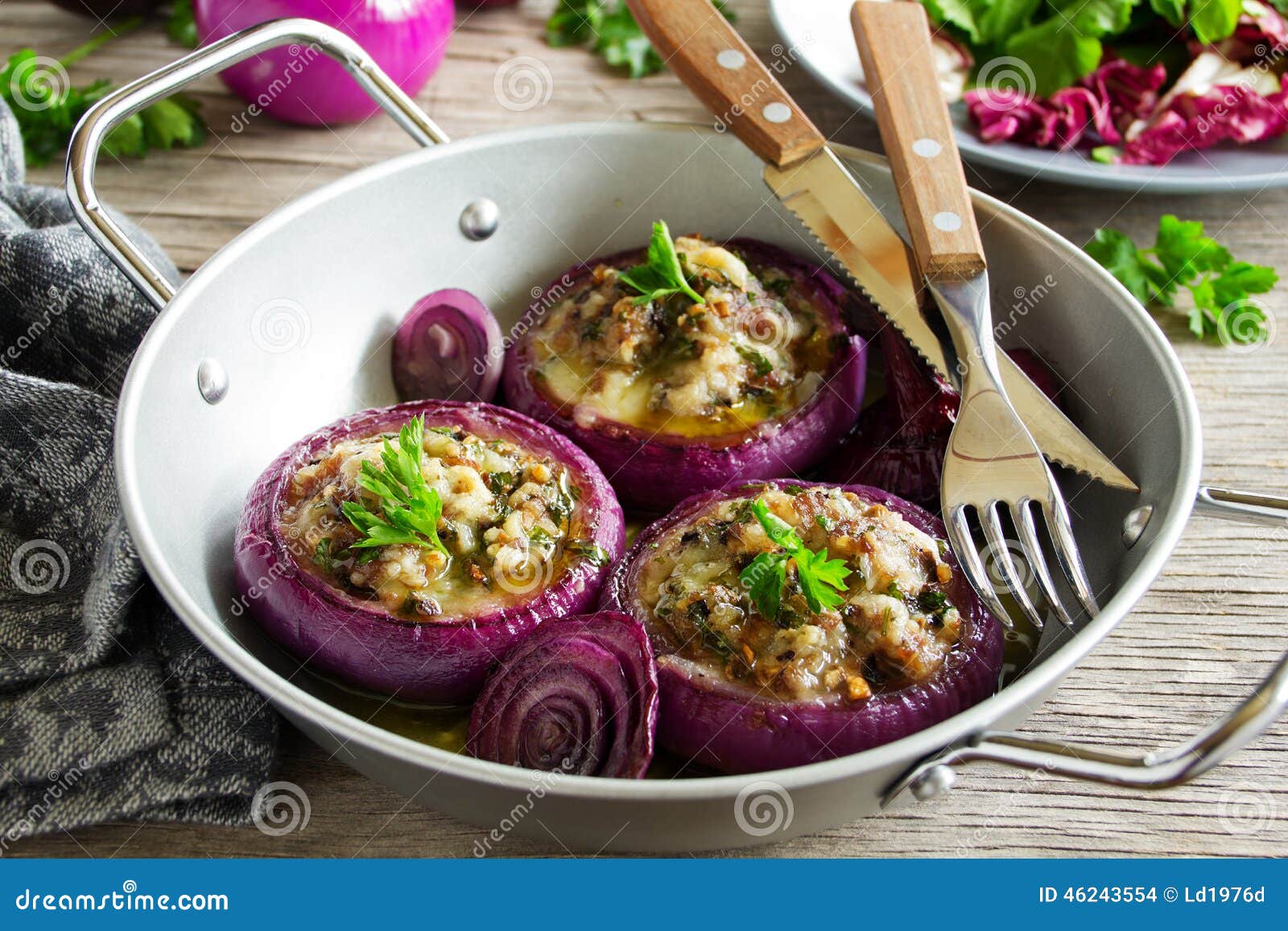 Red Onions Stuffed with Goat Cheese Stock Photo - Image of parsley ...