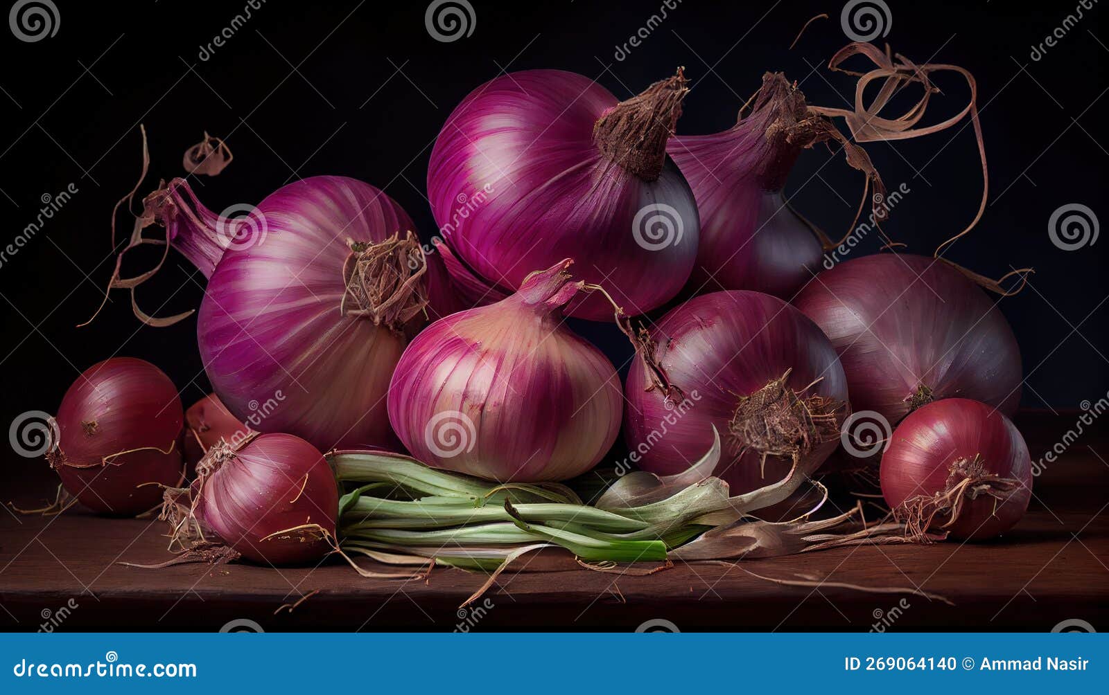 Red Onions on a Wooden Board with a Black Background, Generative Ai ...