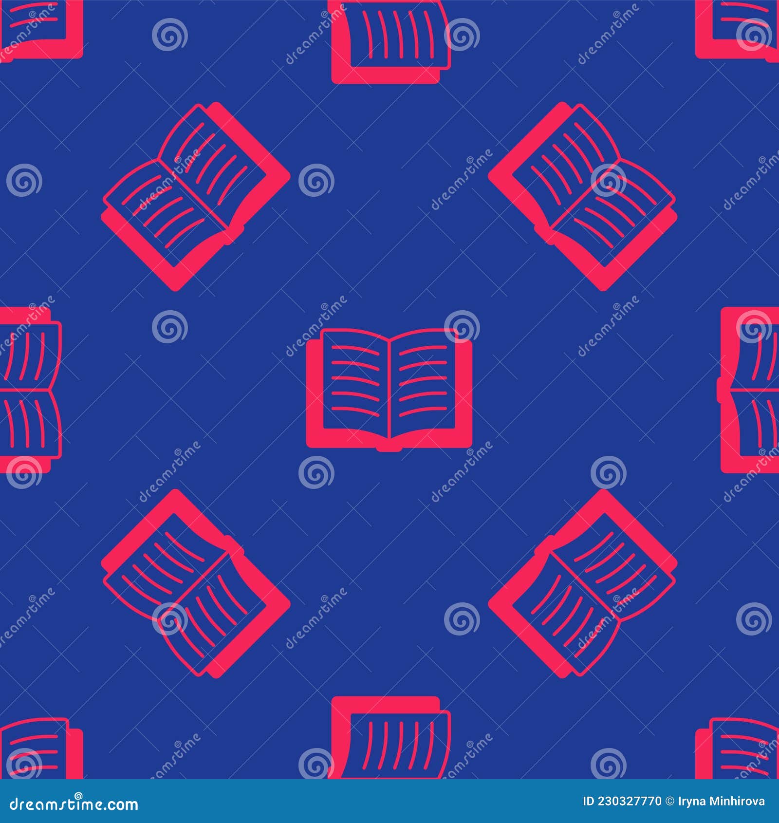 Red Open Book Icon Isolated Seamless Pattern on Blue Background. Vector ...
