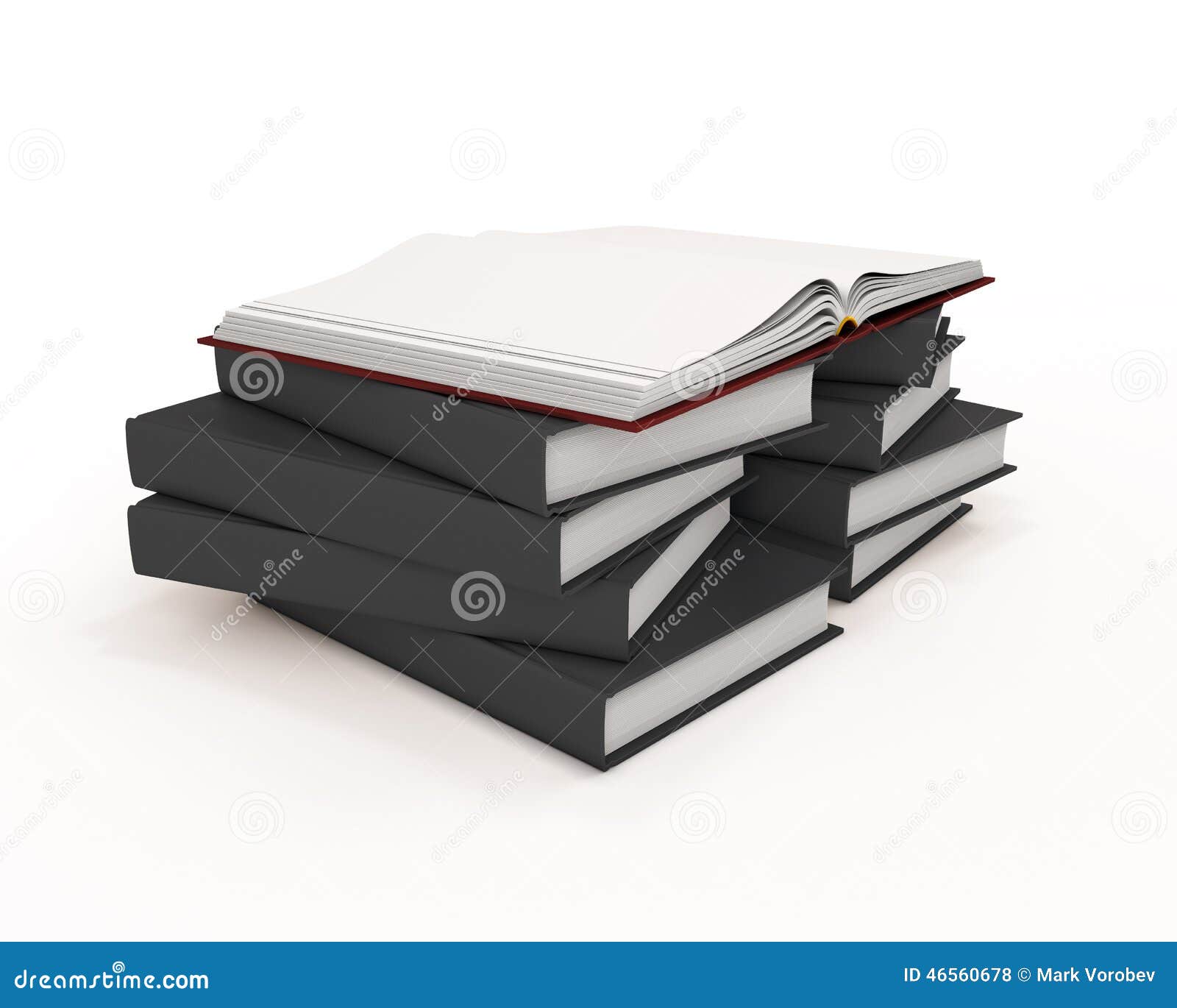 Red Open Book on Stack of Books with Black Covers. Stock Illustration ...