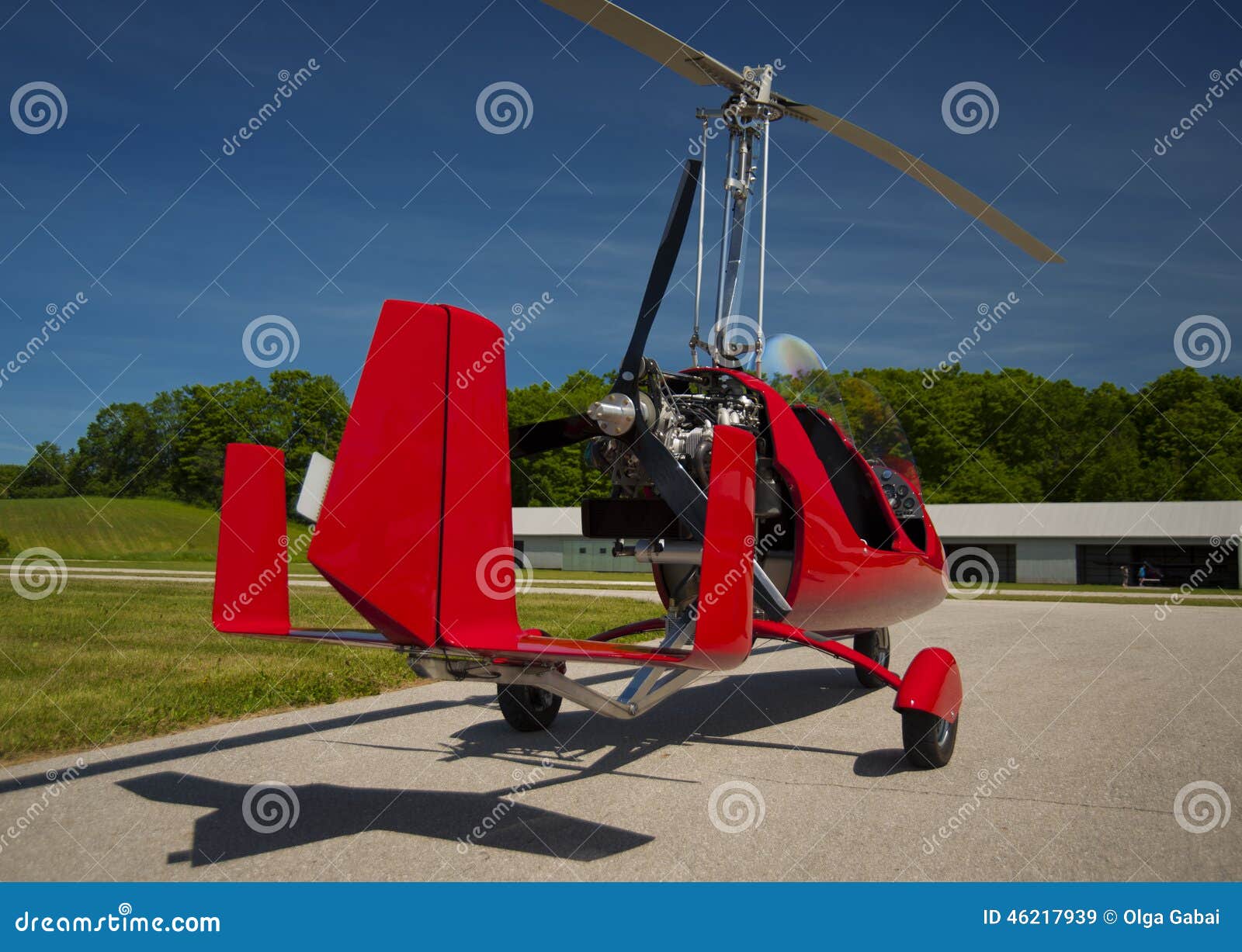 Red open-cockpit autogyro stock image. Image of modern - 46217939