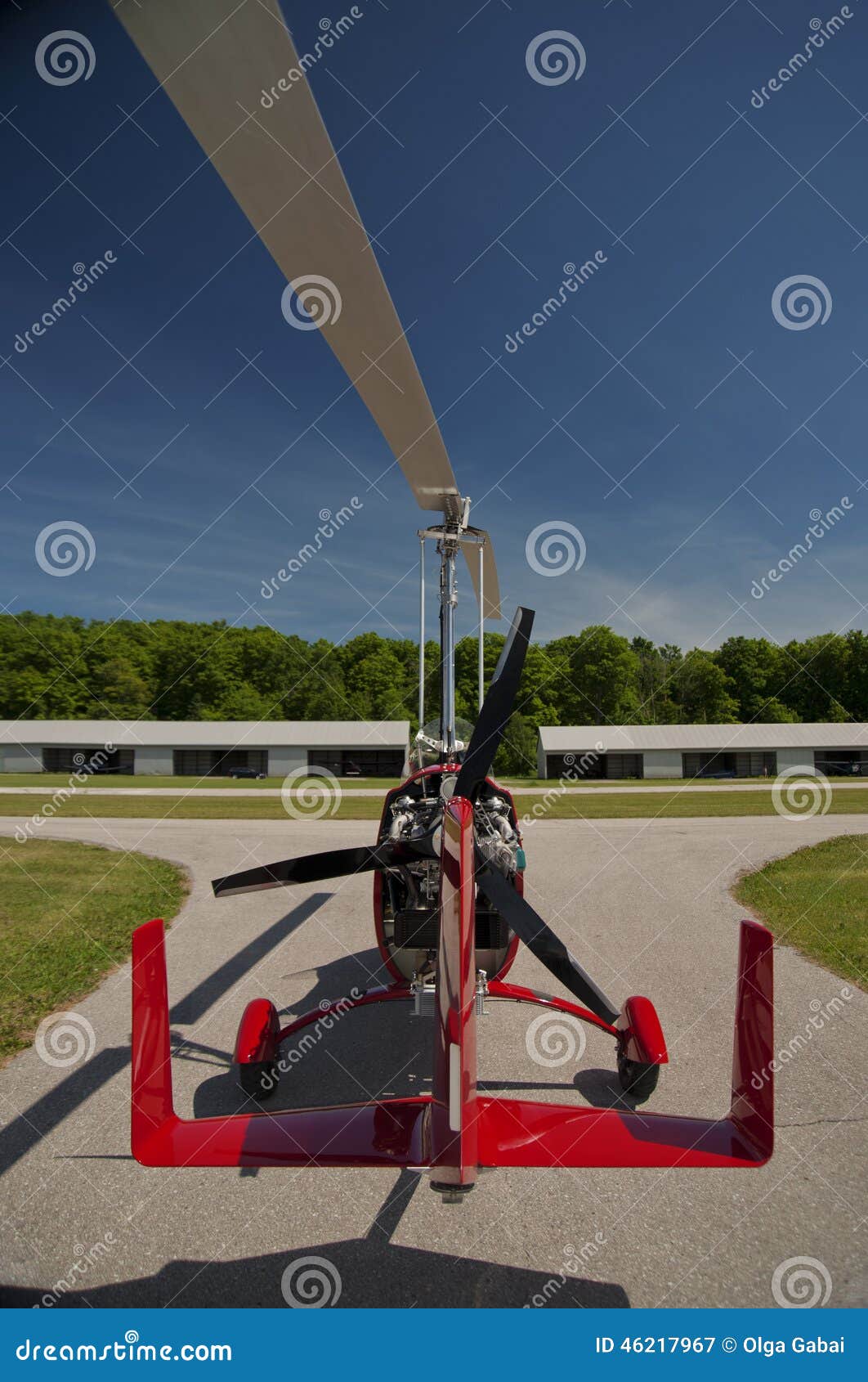 Red open-cockpit autogyro stock image. Image of back - 46217967