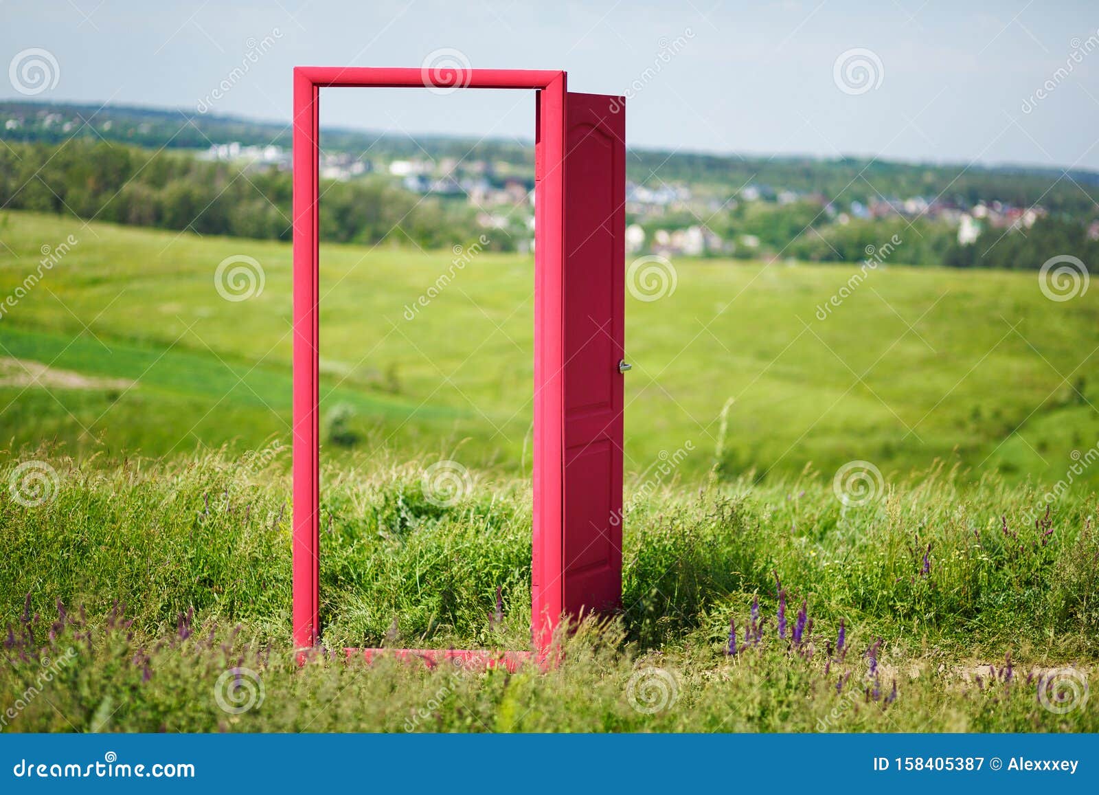 Red, Open Door in the Field Stock Image - Image of landscape, nature ...