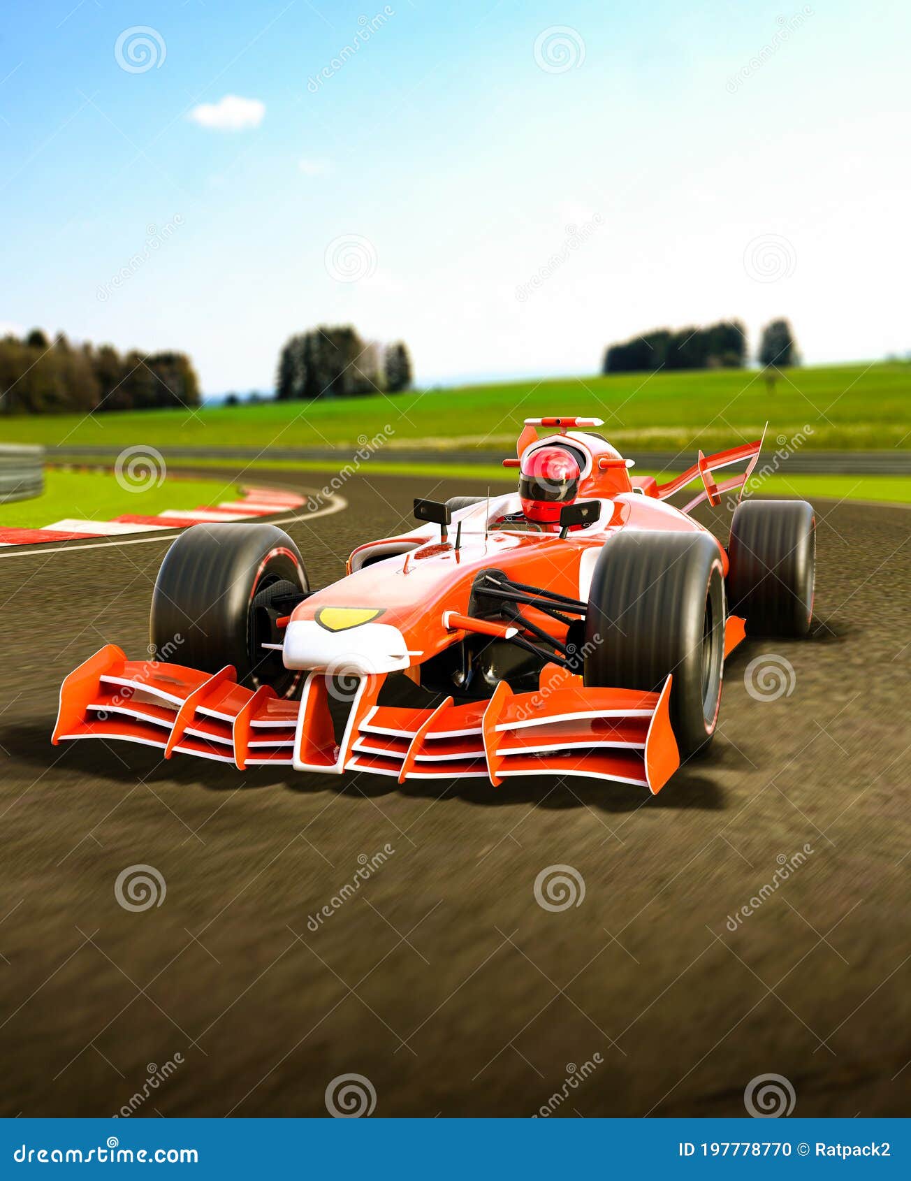 Red Open Wheeled Single-seater Forceful Formula Race Car in a Curve ...